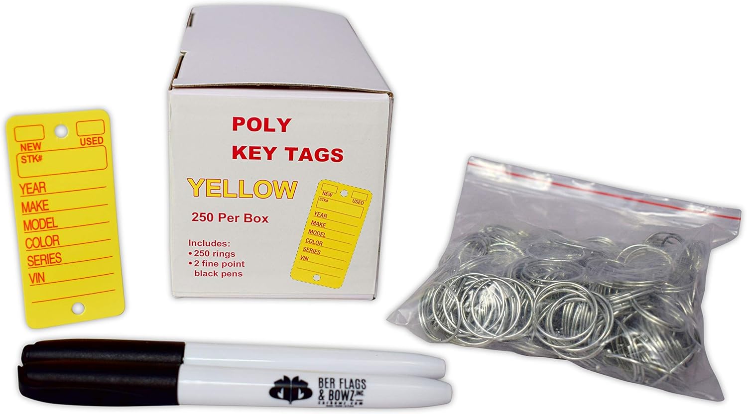 Amazon.com : Poly Key Tag, Yellow, 250 per Box with Rings and Pens ...