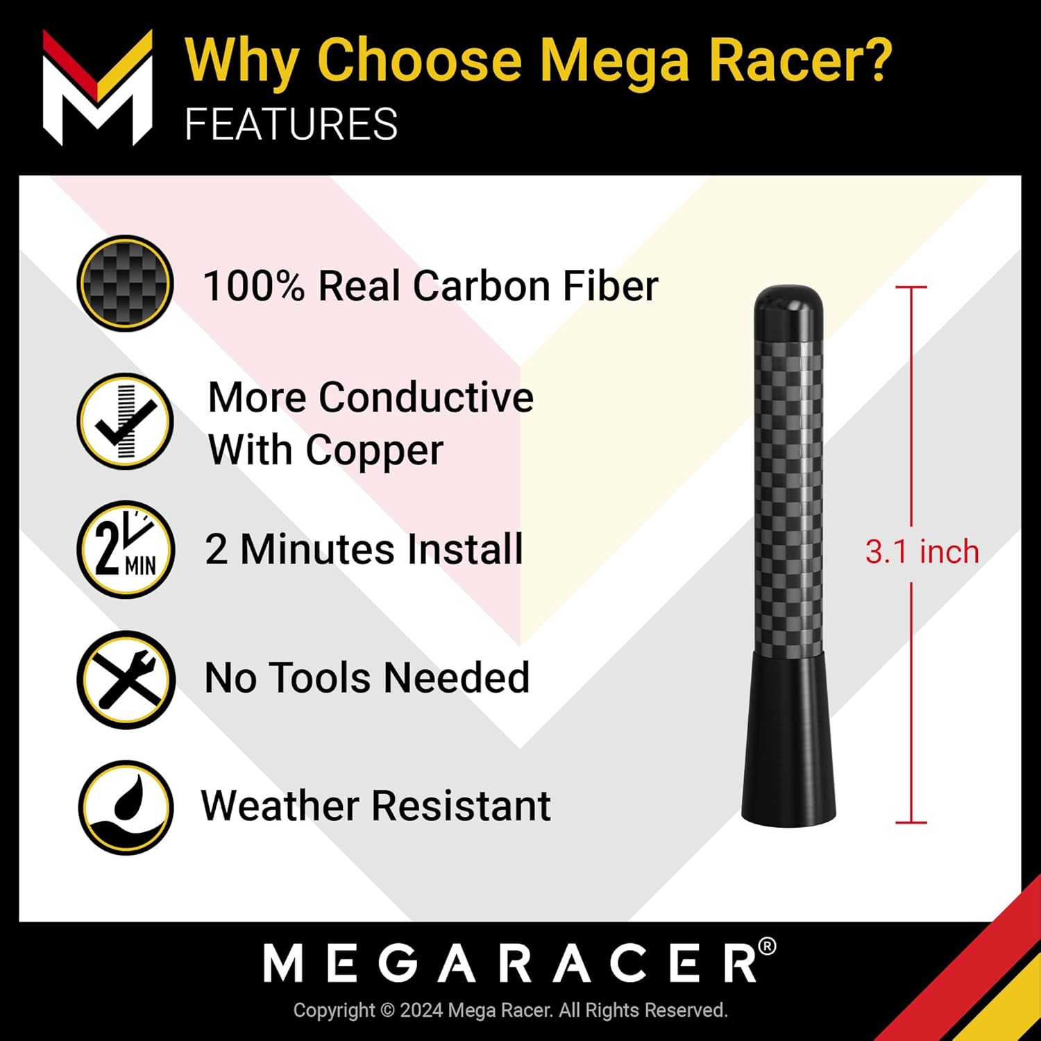 Mega Racer Antena negra de fibra de carbono 100% real de 3 pulgadas ...