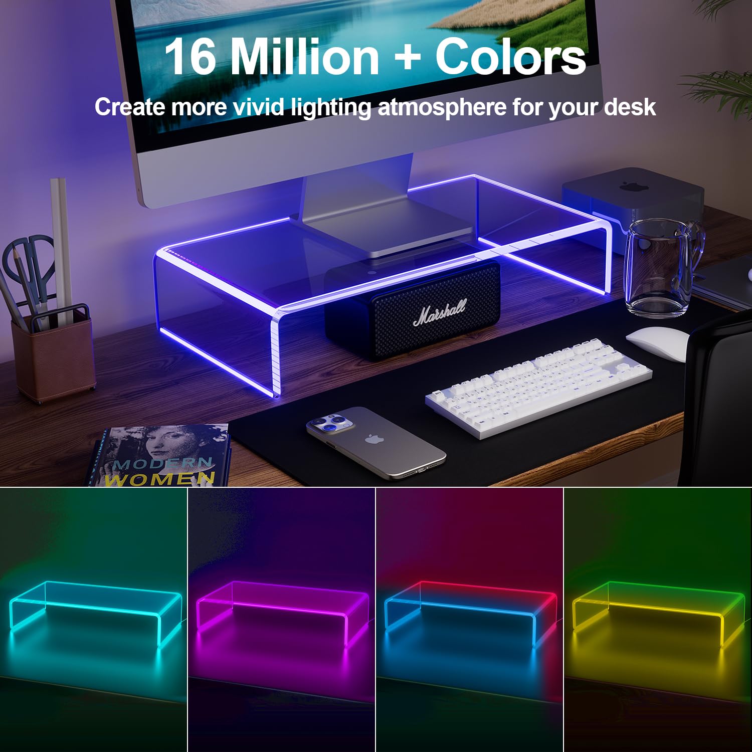 Acrylic Monitor Stand with LED Light - Acrylic Laptop Riser, Desktop ...