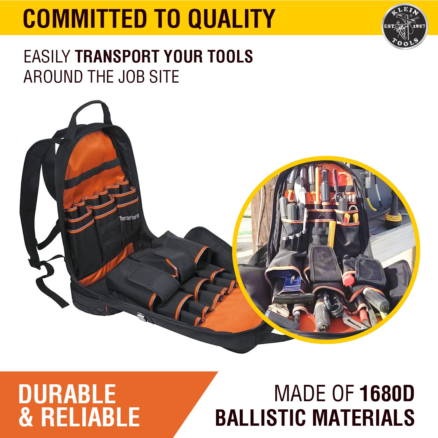 Klein Tools 55421BP-14 Tool Bag Backpack, Heavy Duty Tradesman Pro Tool ...