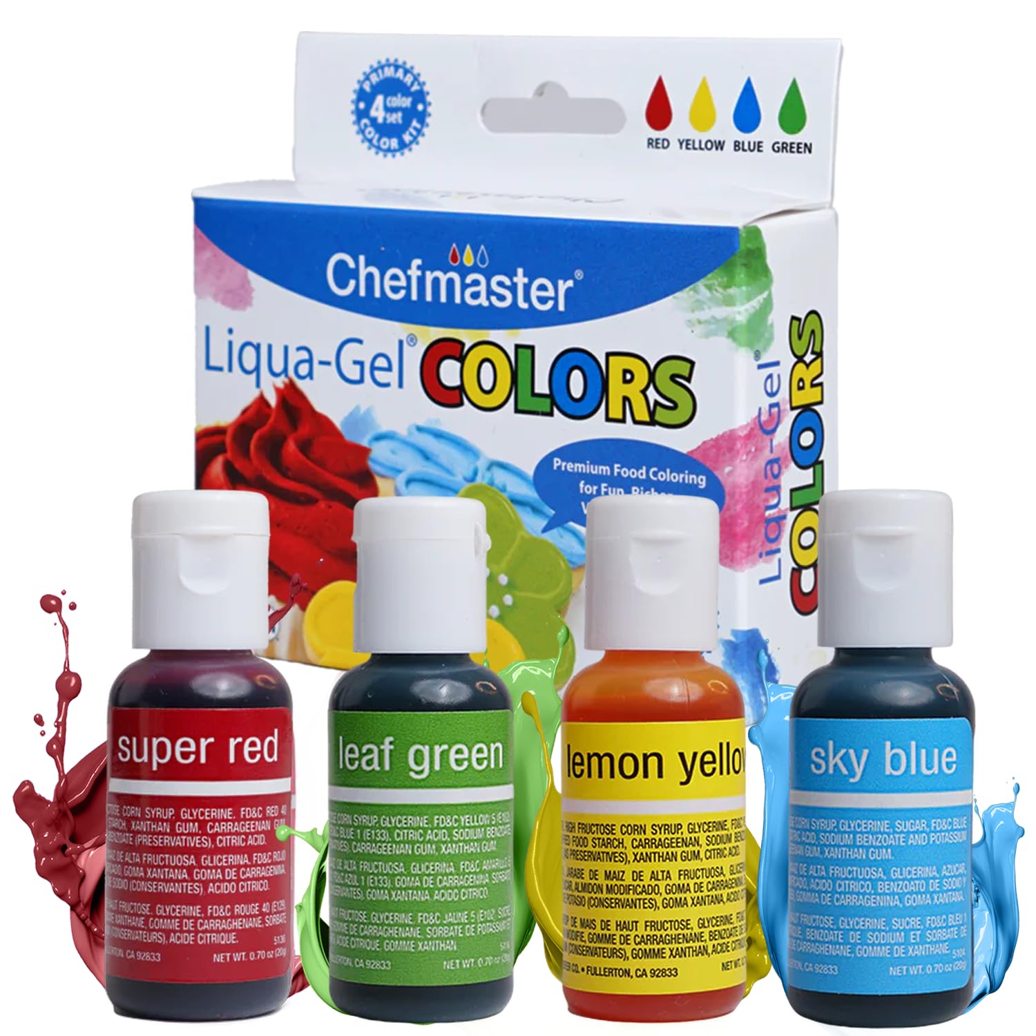 Amazon.com : Chefmaster - Primary Colors Liqua-Gel Food Coloring Kit ...