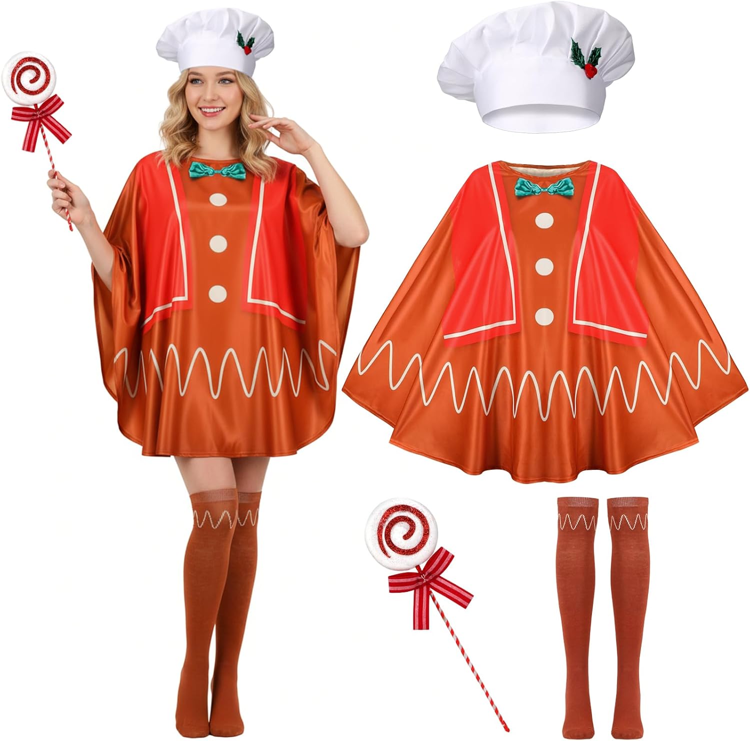 Amazon.com: Beipegin 4pcs Gingerbread Man Costume, Gingerbread Costume ...