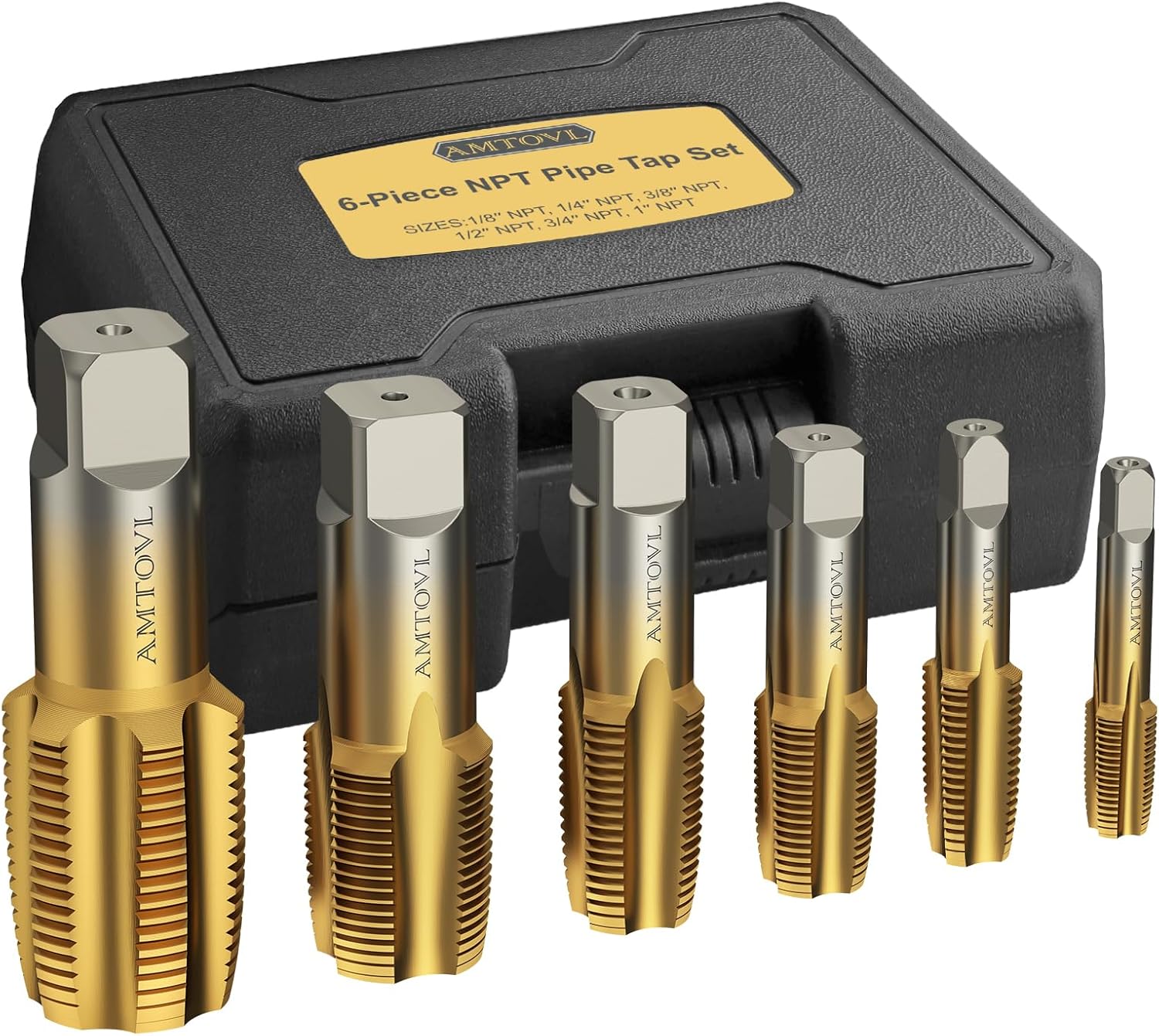 Amazon.com: AMTOVL NPT Pipe Tap Set - 6-Piece, 1/8'', 1/4'', 3/8'', 1/2'', 3/4'', 1'' NPT Tap ...