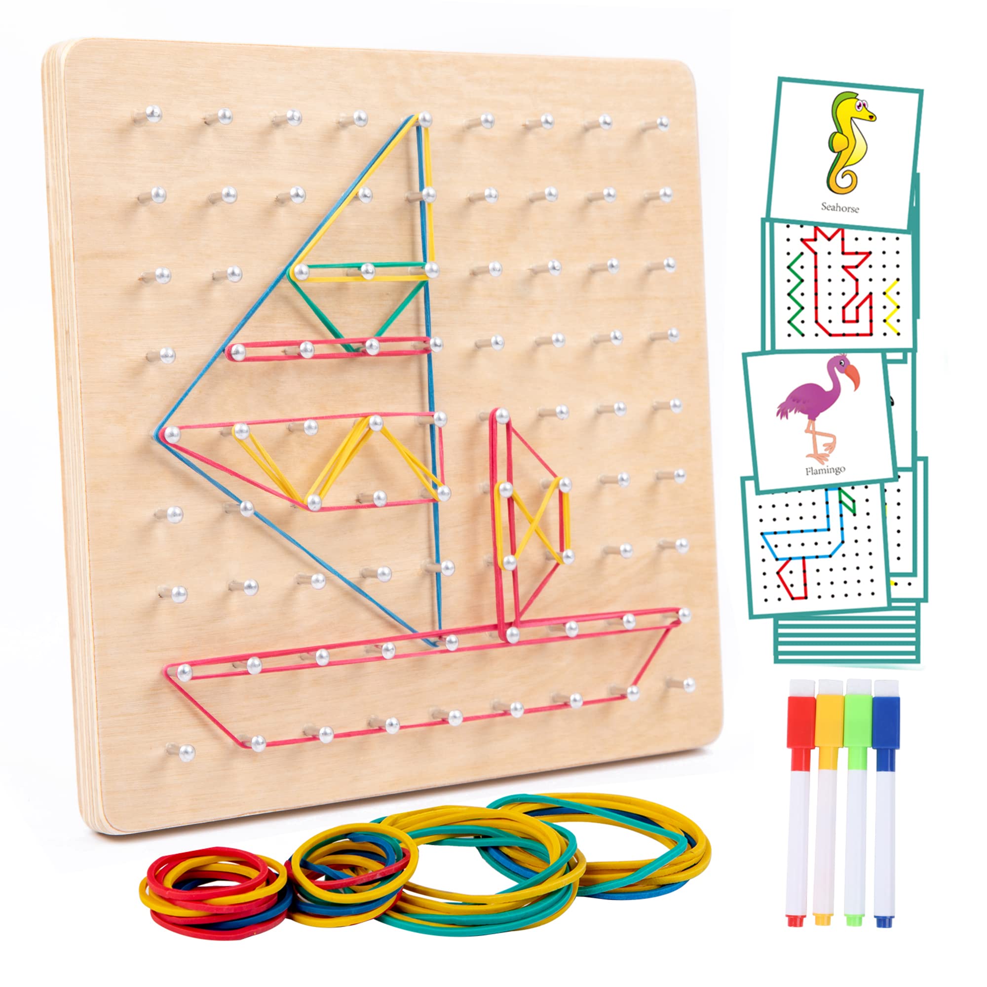 Auvewilo Wooden Geoboard with Rubber Bands, Spatial Reasoning and Fine ...