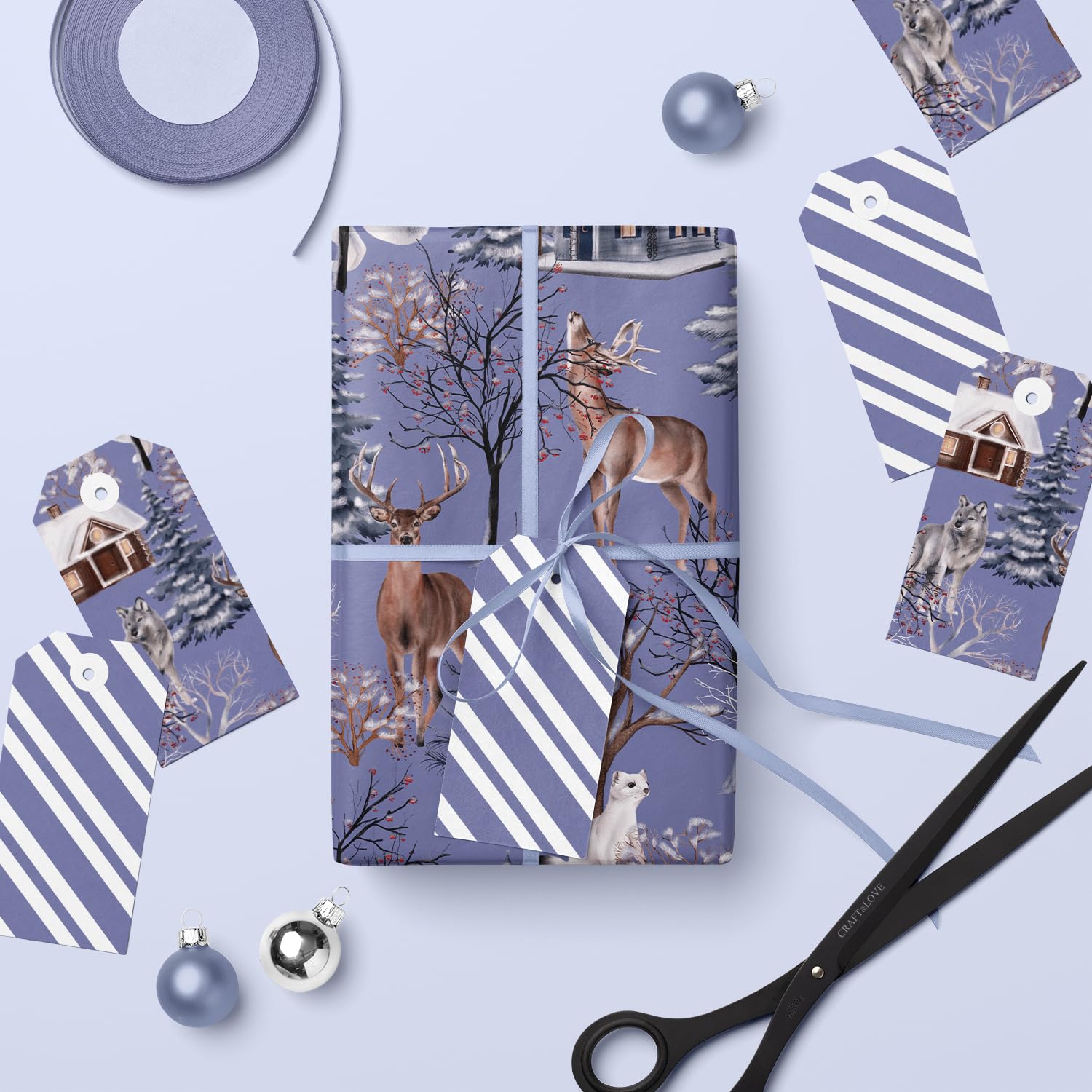 Snapklik.com : LeZakaa Purple Christmas Wrapping Paper, Winter Cabin Scene