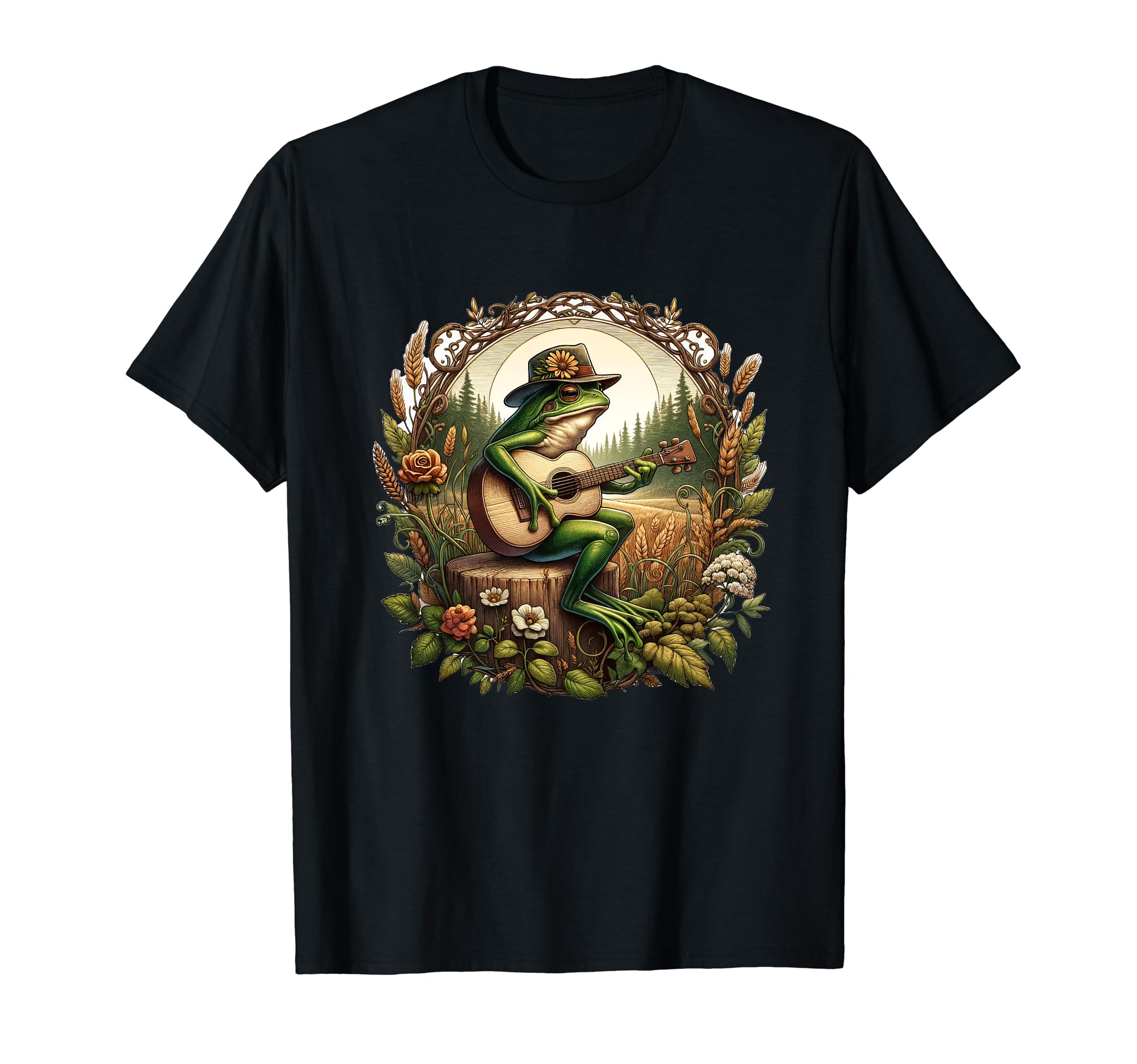 Amazon.com: Cute Cottagecore Aesthetic Frog Playing Guitar T-Shirt ...