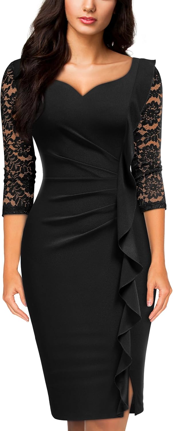 Miusol Women's Classy V-Neck Floral lace 3/4 Sleeve Cocktail Party ...