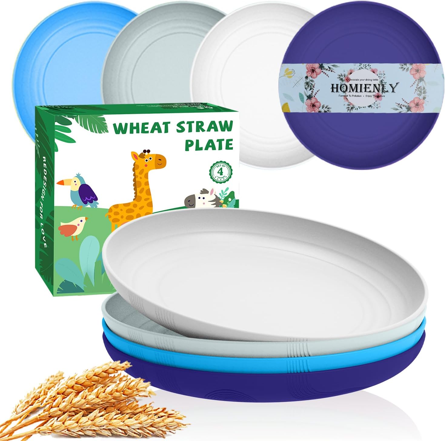 Amazon.com: Homienly Unbreakable Plate Set, Wheat Straw Plates for ...