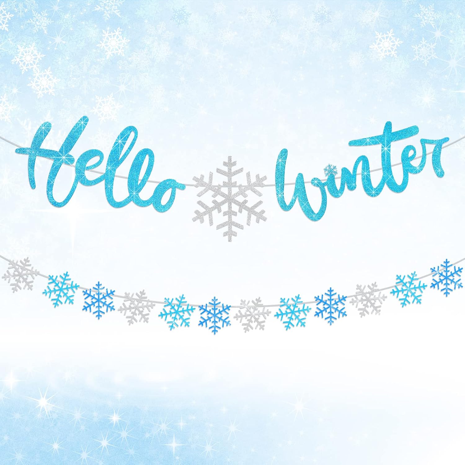 Amazon.com: Hello Winter Banner 2 Pack White Blue Glittery Hello Winter ...