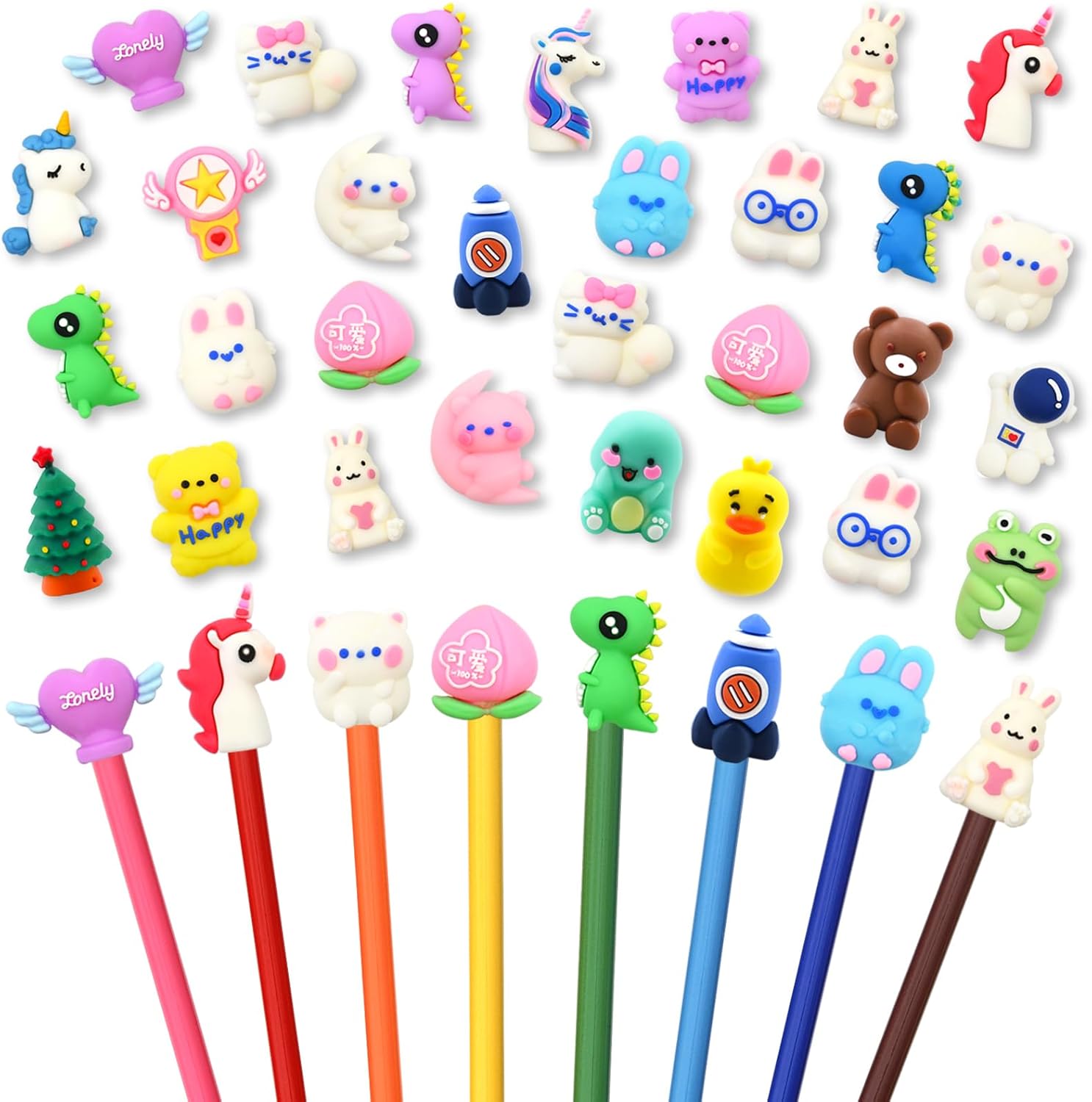Amazon.com : 30 PCS Cute Pencil Toppers, Pencil Eraser Tops for Kids ...