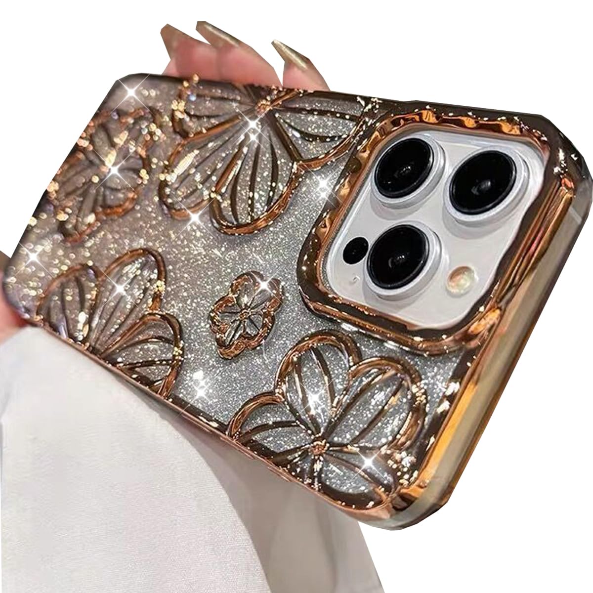 Amazon.com: Changjia Glitter 3D Flower Case for iPhone 16 Pro Max, Cute ...