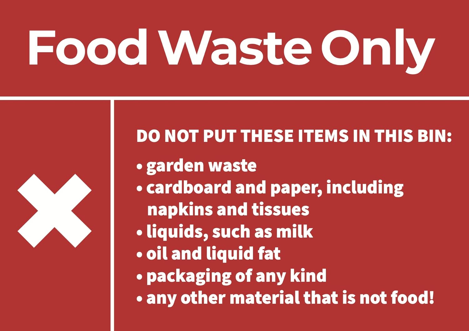 Chicbanners Food Waste Only List Safety Sign Self Adhesive Gloss ...