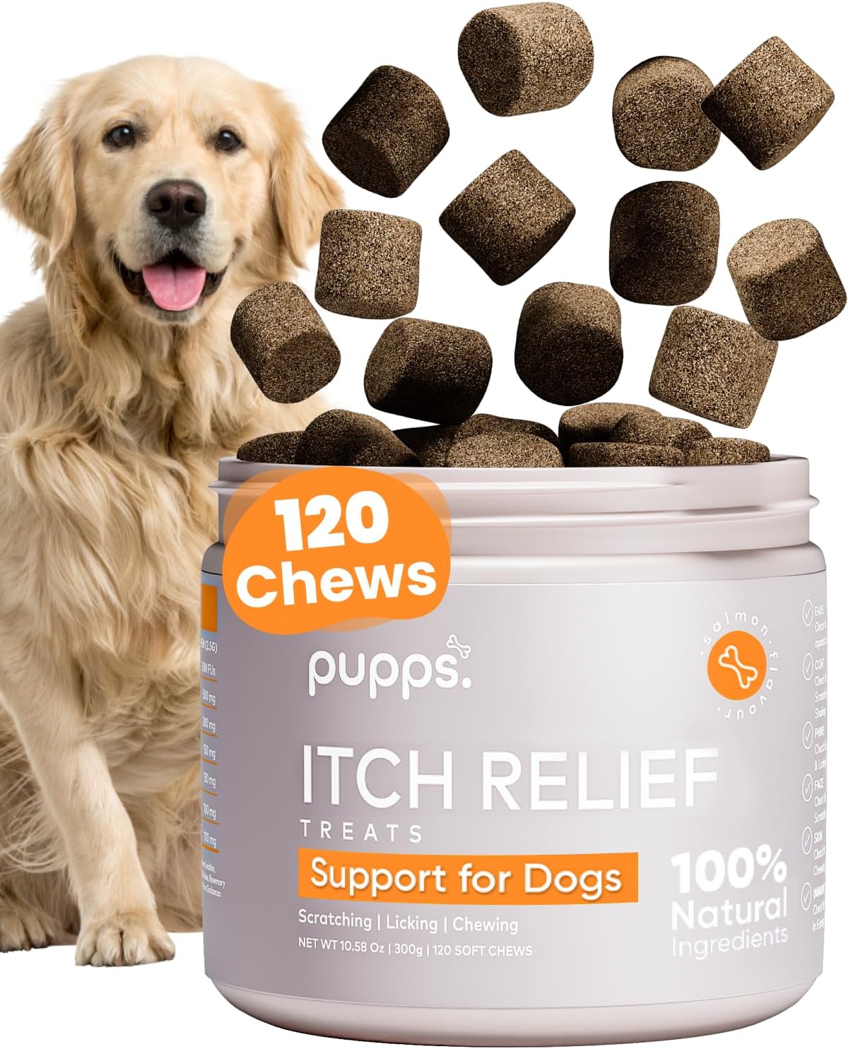 Pupps Dog Itchy Skin Relief Dog Treats - 120 Dog Chews - UK Vet ...