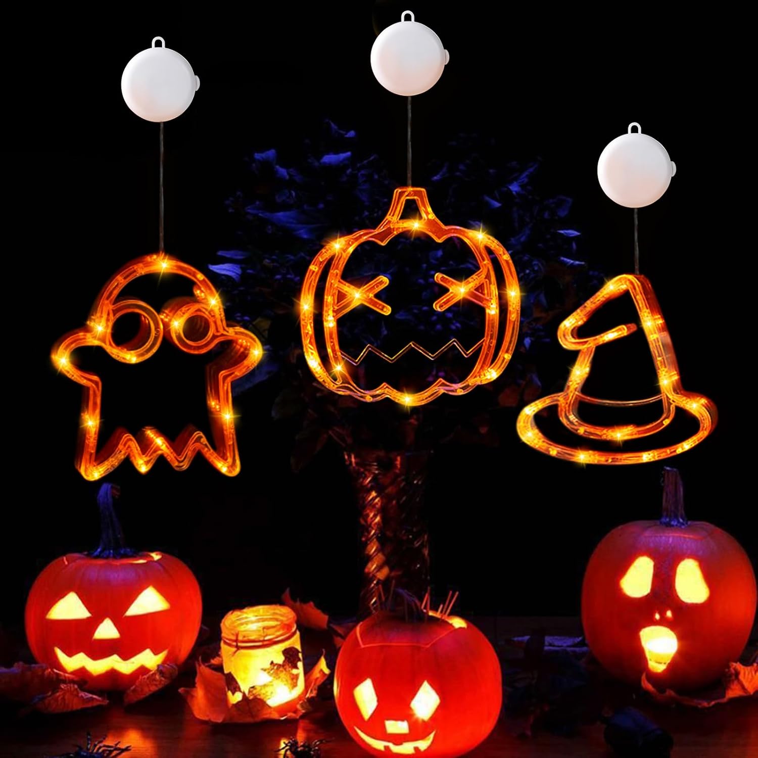 Amazon.com : Halloween Decorations Window Lights, 3 Pack of Pumpkin ...