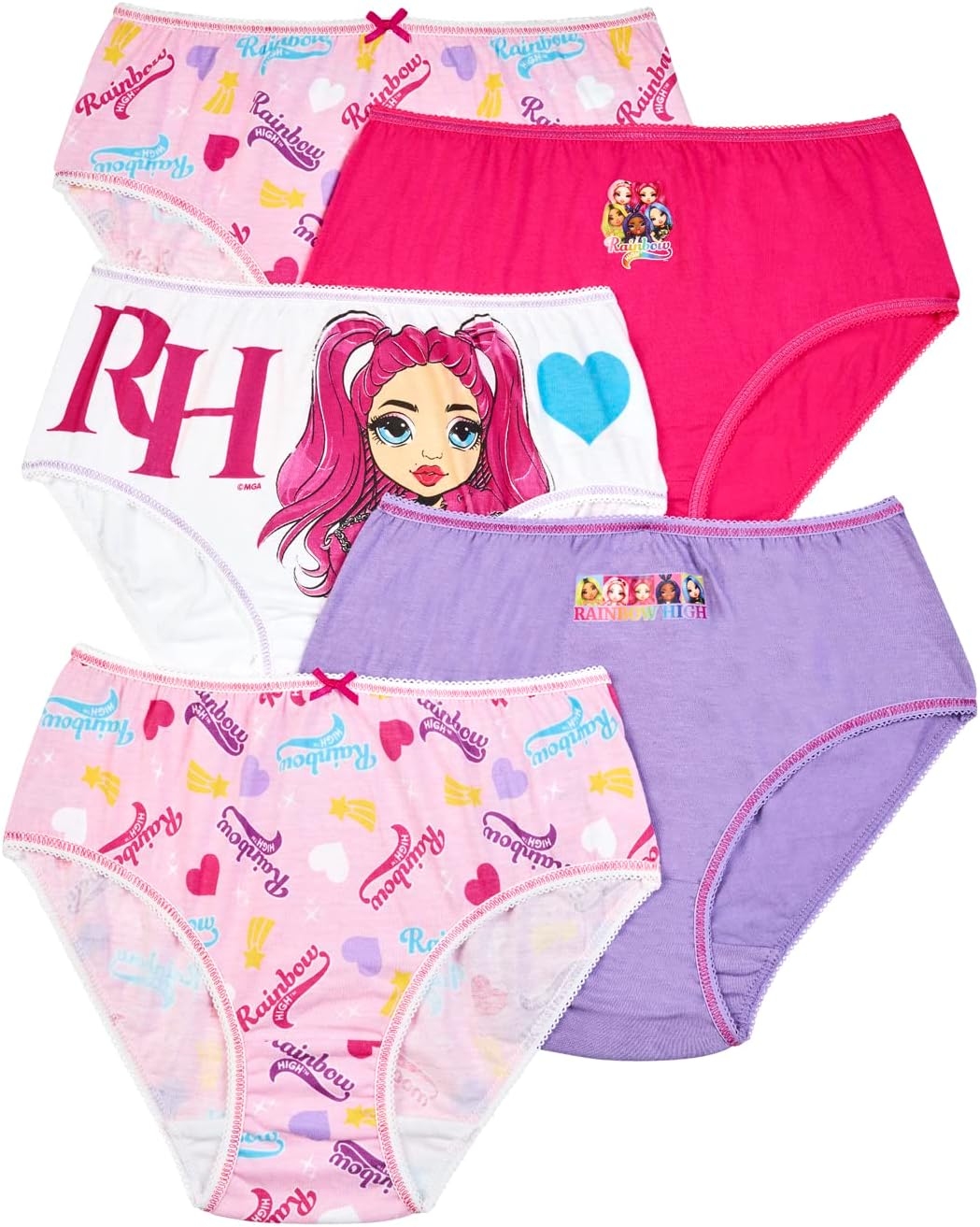 Rainbow High Girls Knickers, Multipack Briefs For Girls, Ages 4 to 11 ...