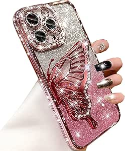 Amazon.com: Changjia for iPhone 15 Pro Max Glitter 3D Butterfly Case,Cute Luxury Bling Sparkly ...