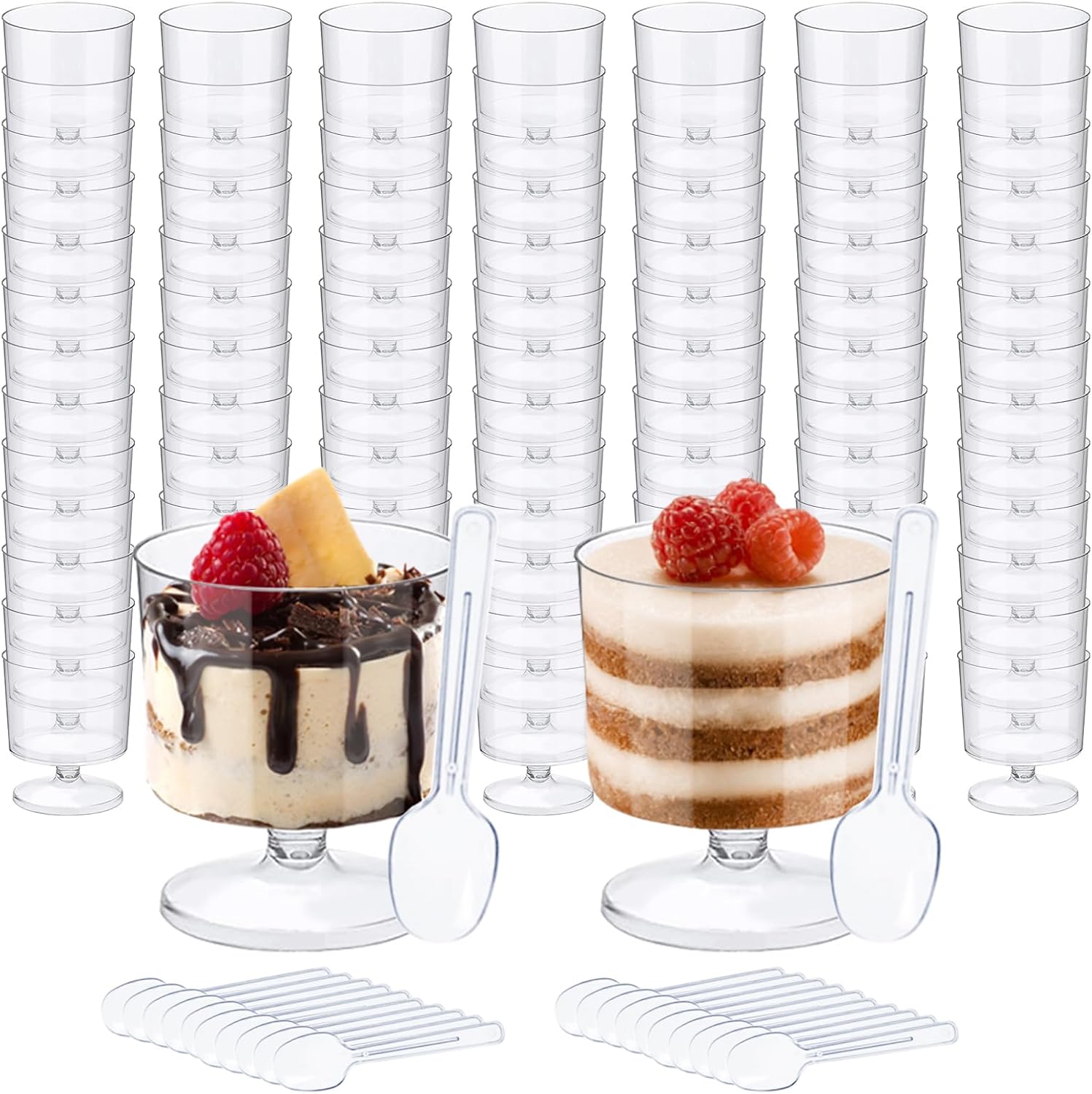Amazon.com | 100 Pack Clear Plastic Dessert Cups with Spoons 2 oz ...