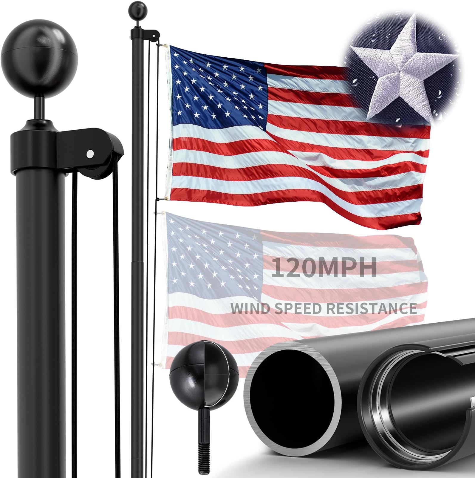 Amazon.com : FFILY Heavy Duty Flag Pole, 25 FT 12 Gauge Extra Thick ...