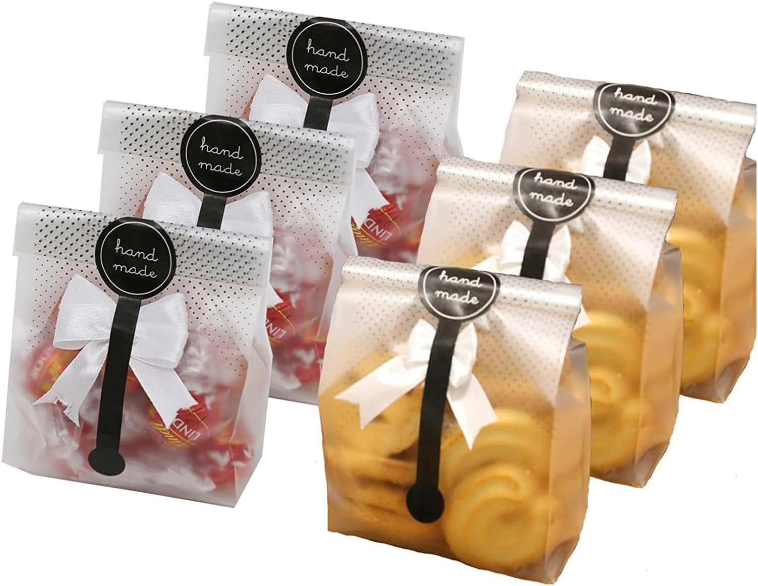 kuou 100 Pcs Translucent Plastic Cake Bags with 100pcs Hand Made ...