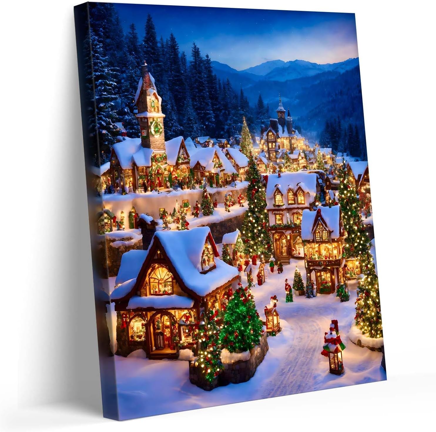 Amazon.com: Christmas Village Canvas Wall Art Decor - Snow Covered Town ...