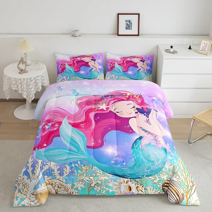 Amazon.com: Cute Mermaid Bedding Set,Beautiful Mermaid Fairy Tale ...