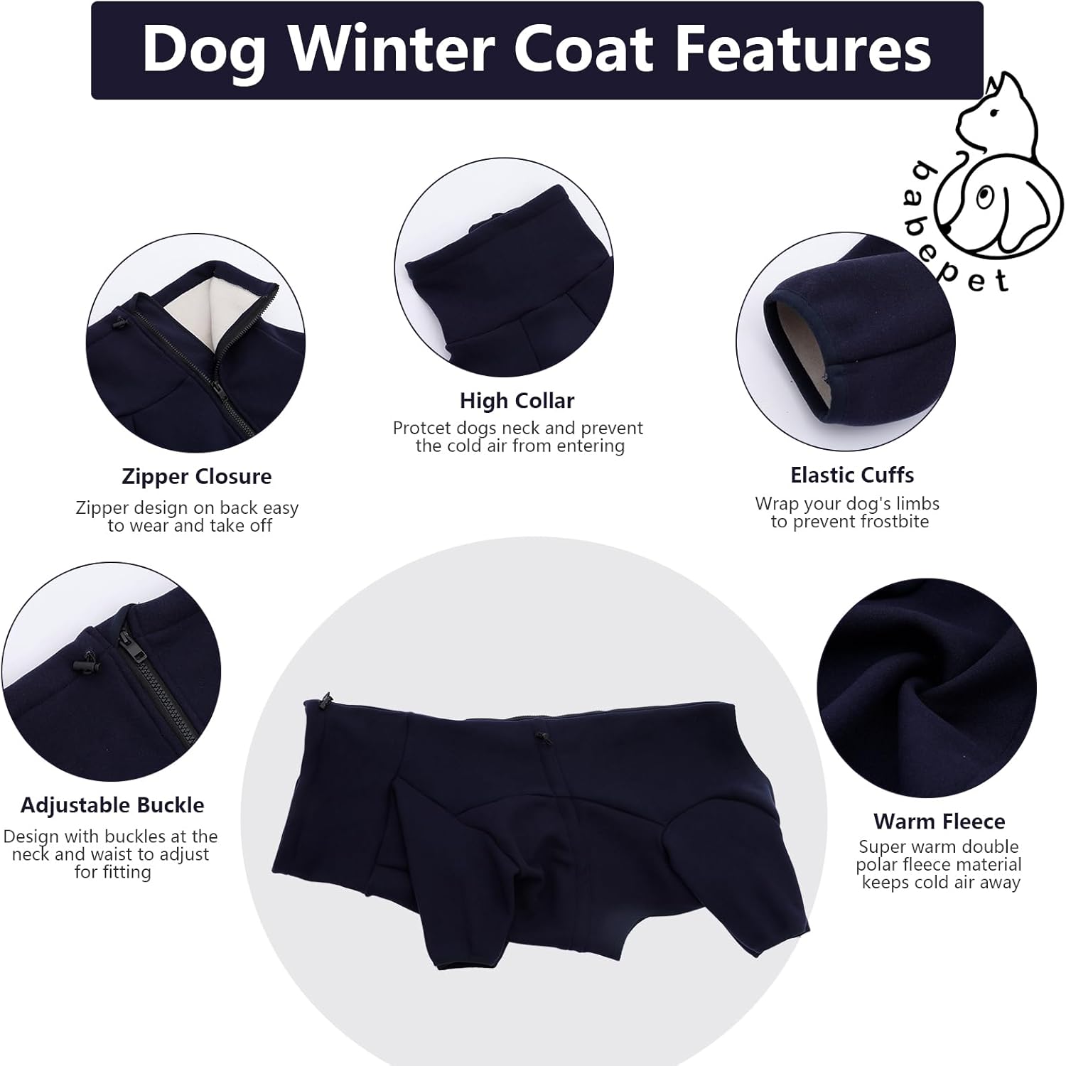 babepet Abrigo de forro polar acogedor para perros, chaqueta de cuerpo completo con piernas ...