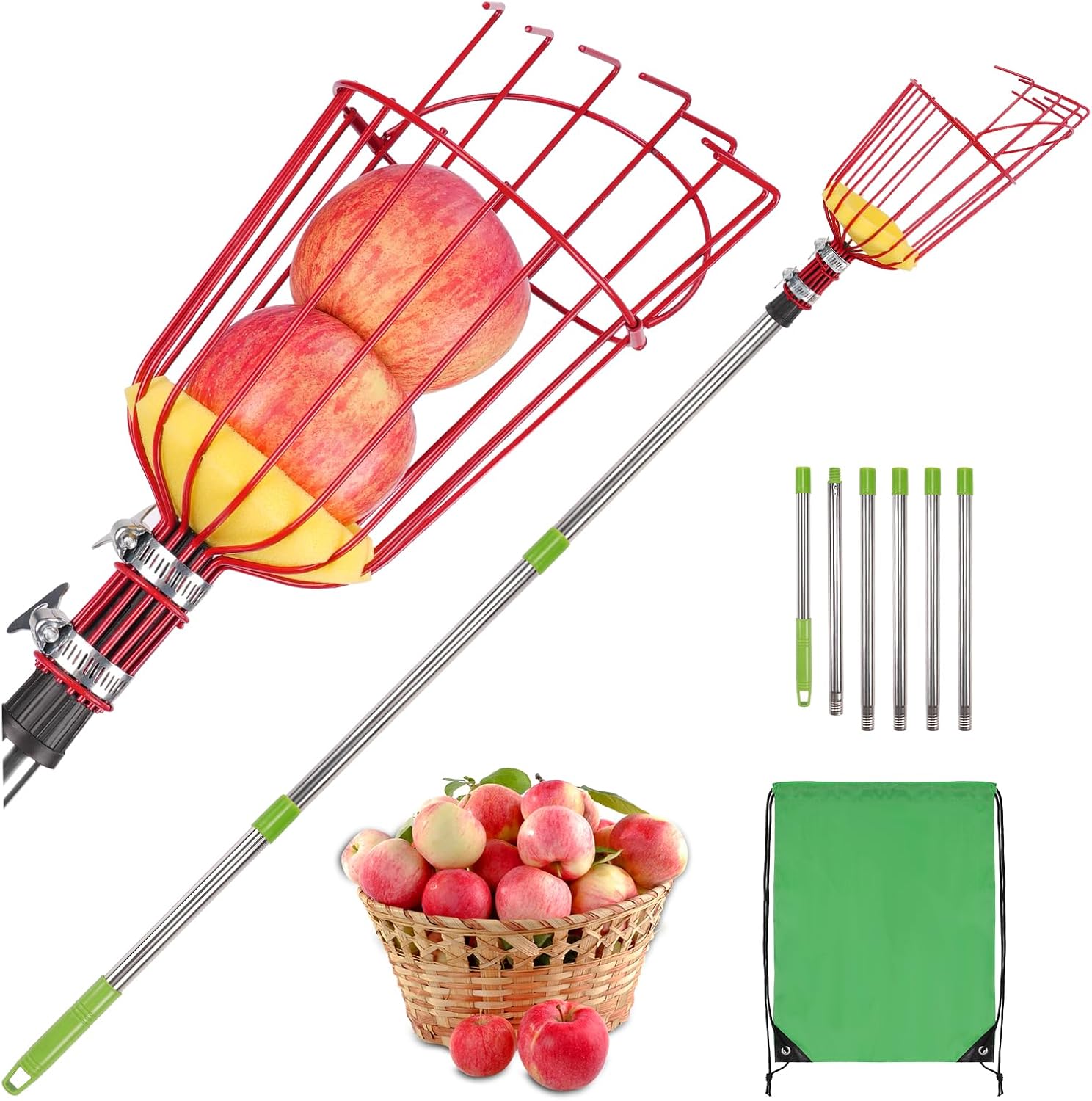 Amazon.com : TOOVEM Fruit Picker Pole Tool with Basket Telescoping 8FT ...