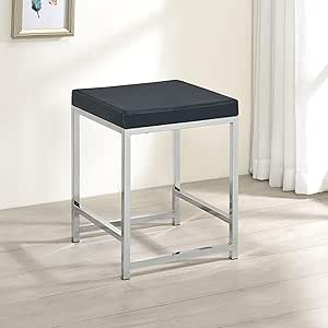 Amazon.com: Oosofi Dark Grey Upholstered Square Vanity Stool : Home ...