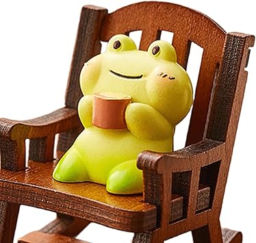 Miniature Frog Figurine with Wooden Rocking Chair – Cute Statue for ...