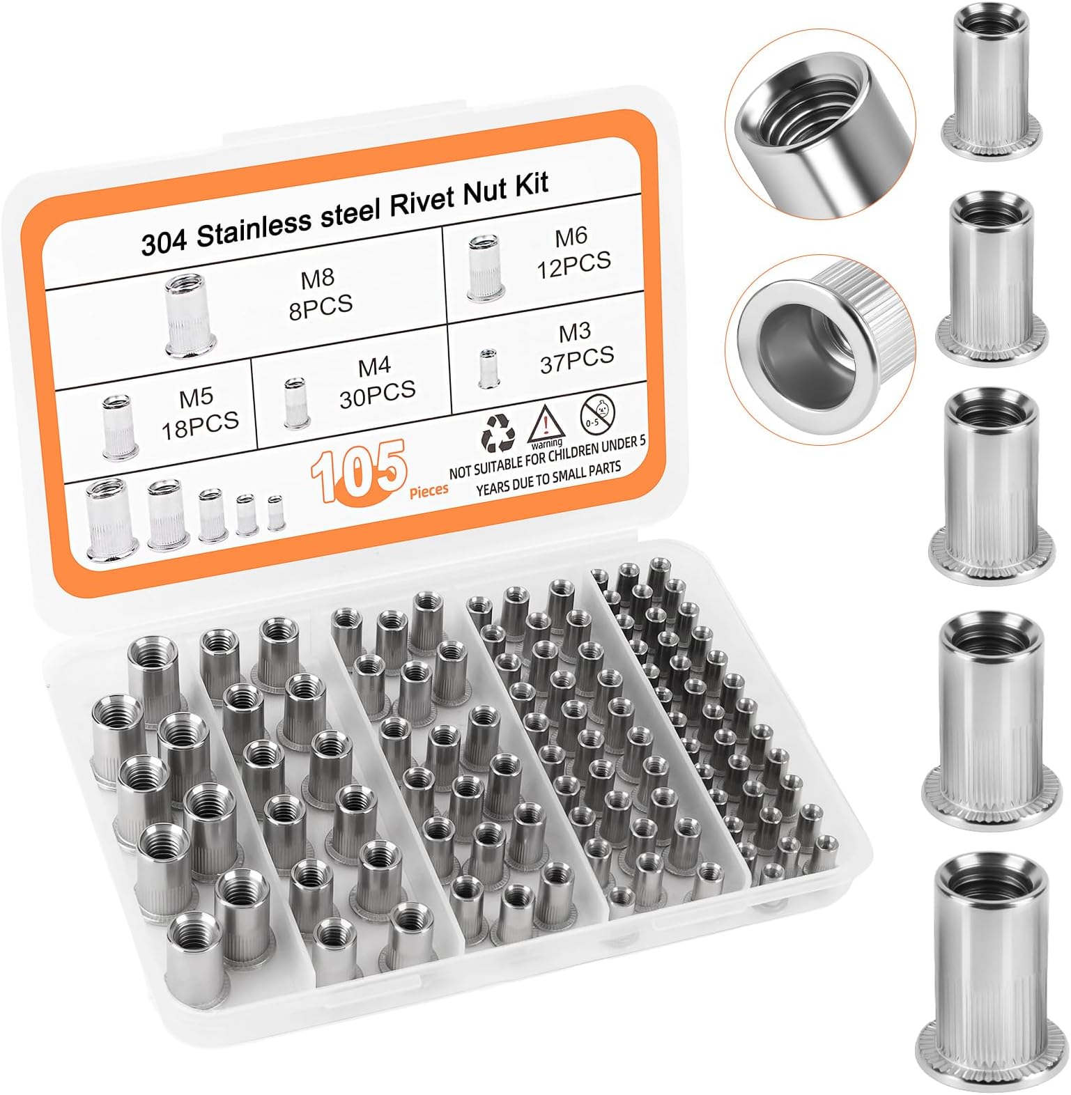 Amazon.com: Astro Pneumatic Tool RN5M 100-Piece M5 5mm Steel Rivet Nuts ...