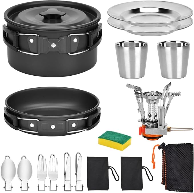 Camping Cookware Set, Queta Outdoor Cooking Mess Set Kit 17 Psc ...