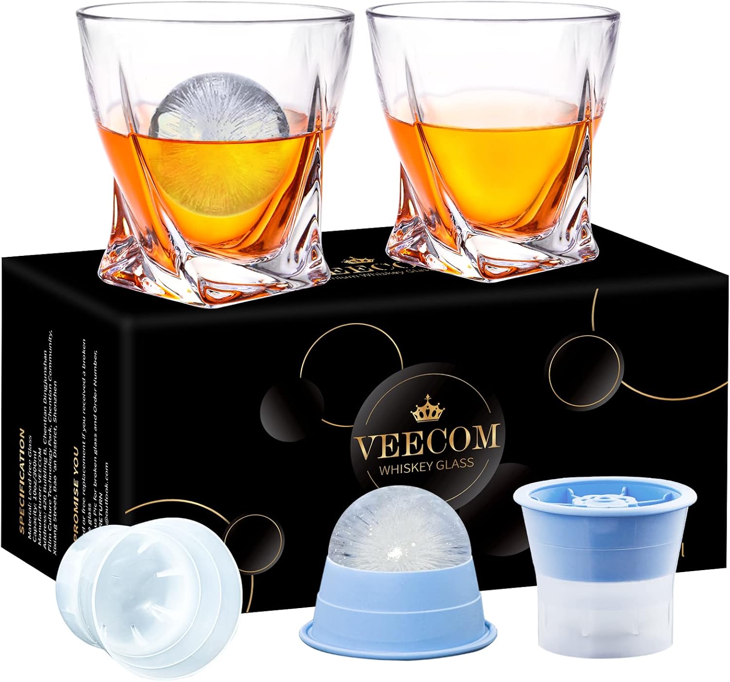 Amazon.com | veecom Whiskey Rocks Glass, 10 OZ Twisted Whiskey Glasses ...