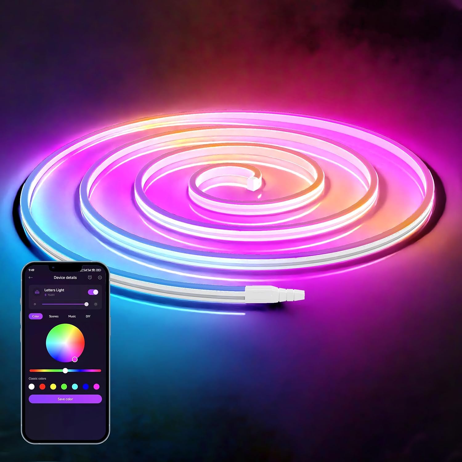 Led Neon Rope Lights DIY RGB Neon Strip Lights,Control with App ...
