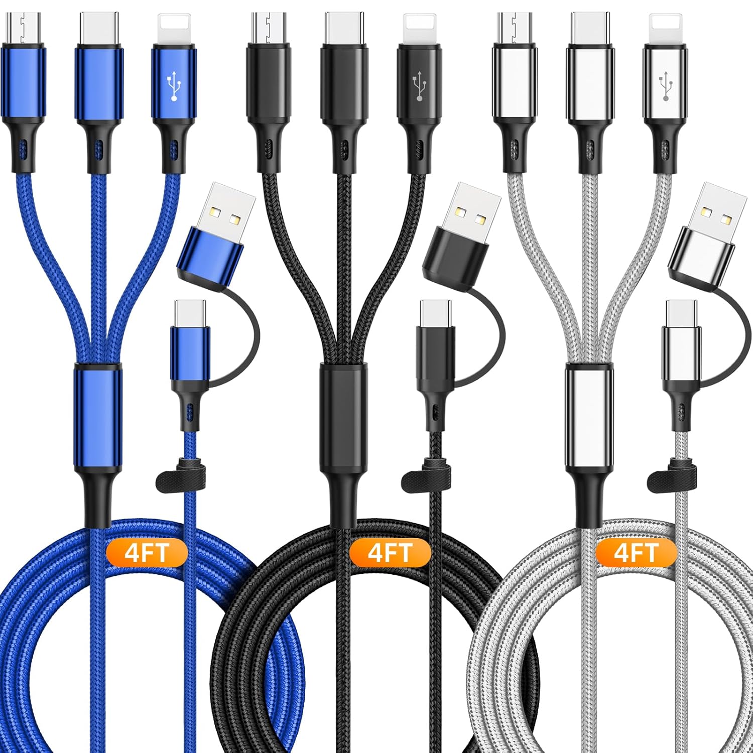 YaCeSyn 3Pack Multi 6 in 1 Fast Charging Cable 4FT/1.2M Quick Charge ...