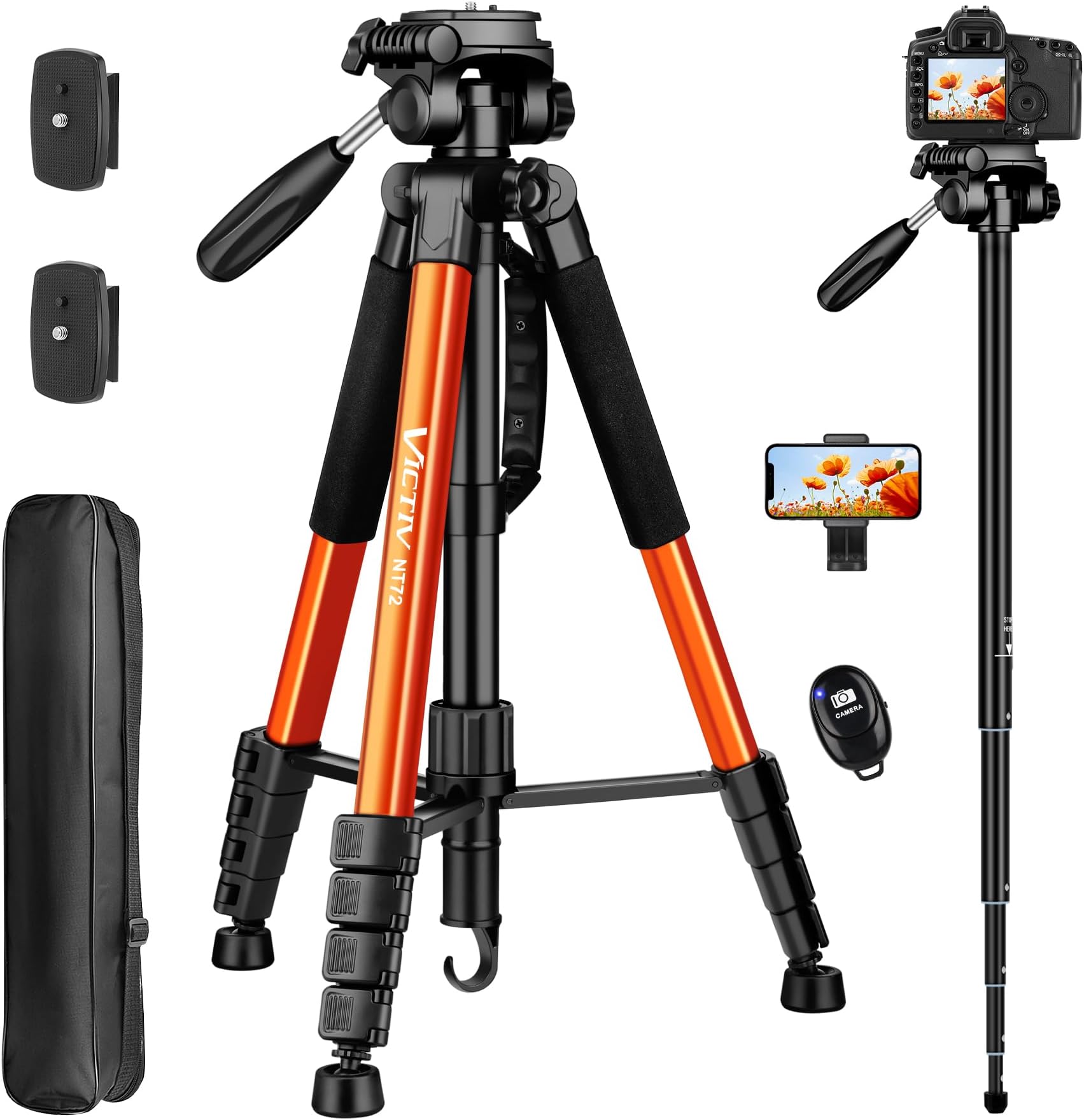 Amazon.com : Tripod for Camera, 72" Tall Camera Tripod & Monopod with ...