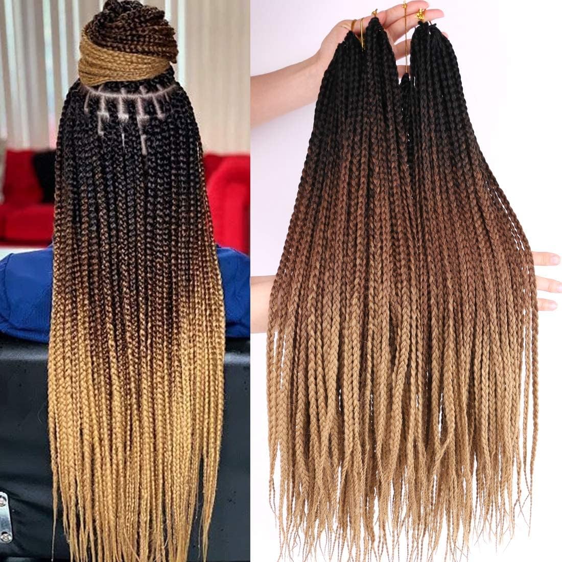 Amazon.com : Box Braids Crochet Hair Prelooped 6 Packs 24 Inch Ombre ...