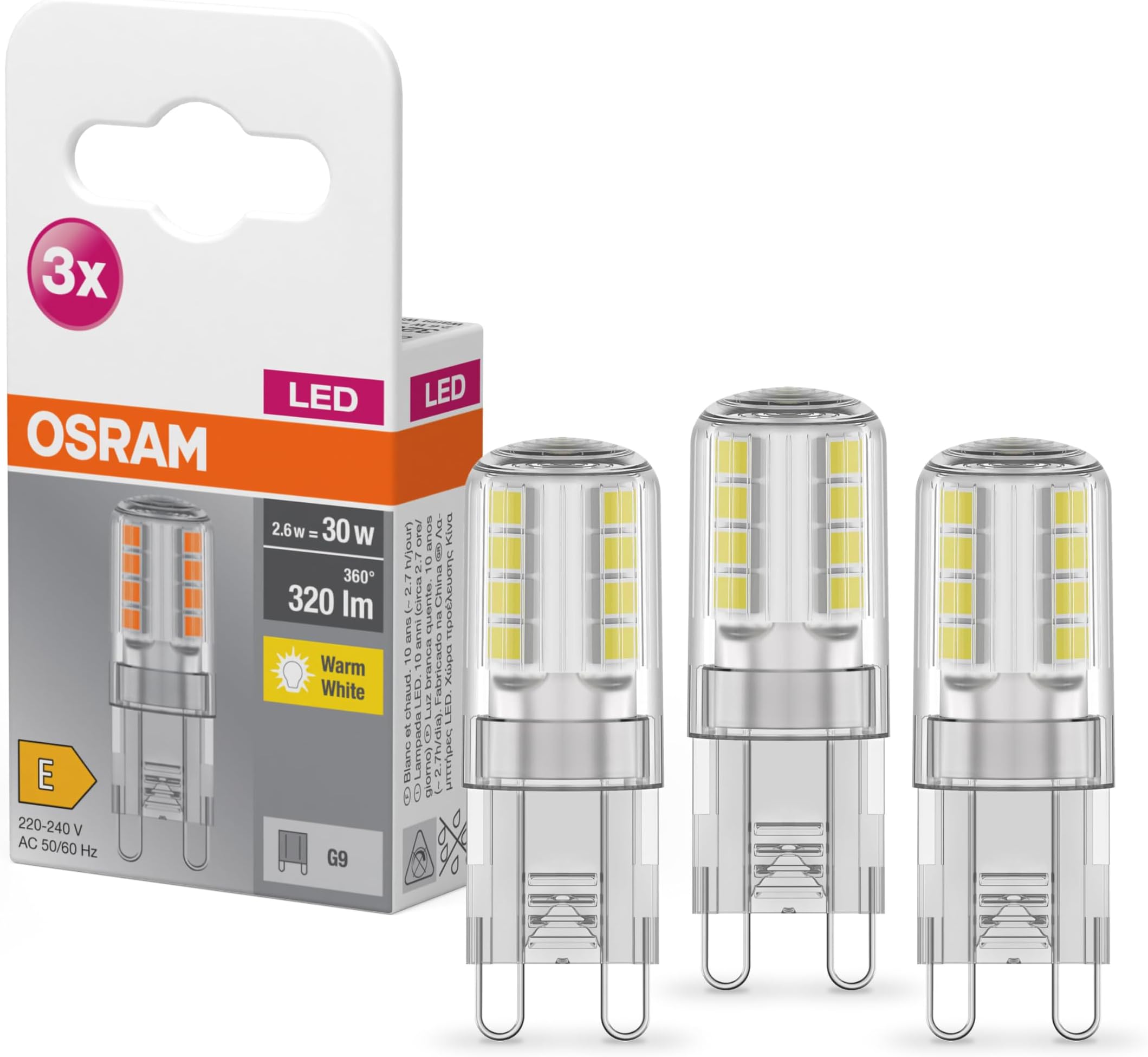 OSRAM LED BASE PIN G9 | Lot de 3 x Ampoule LED Culot G9, 2,60W = 30W ...