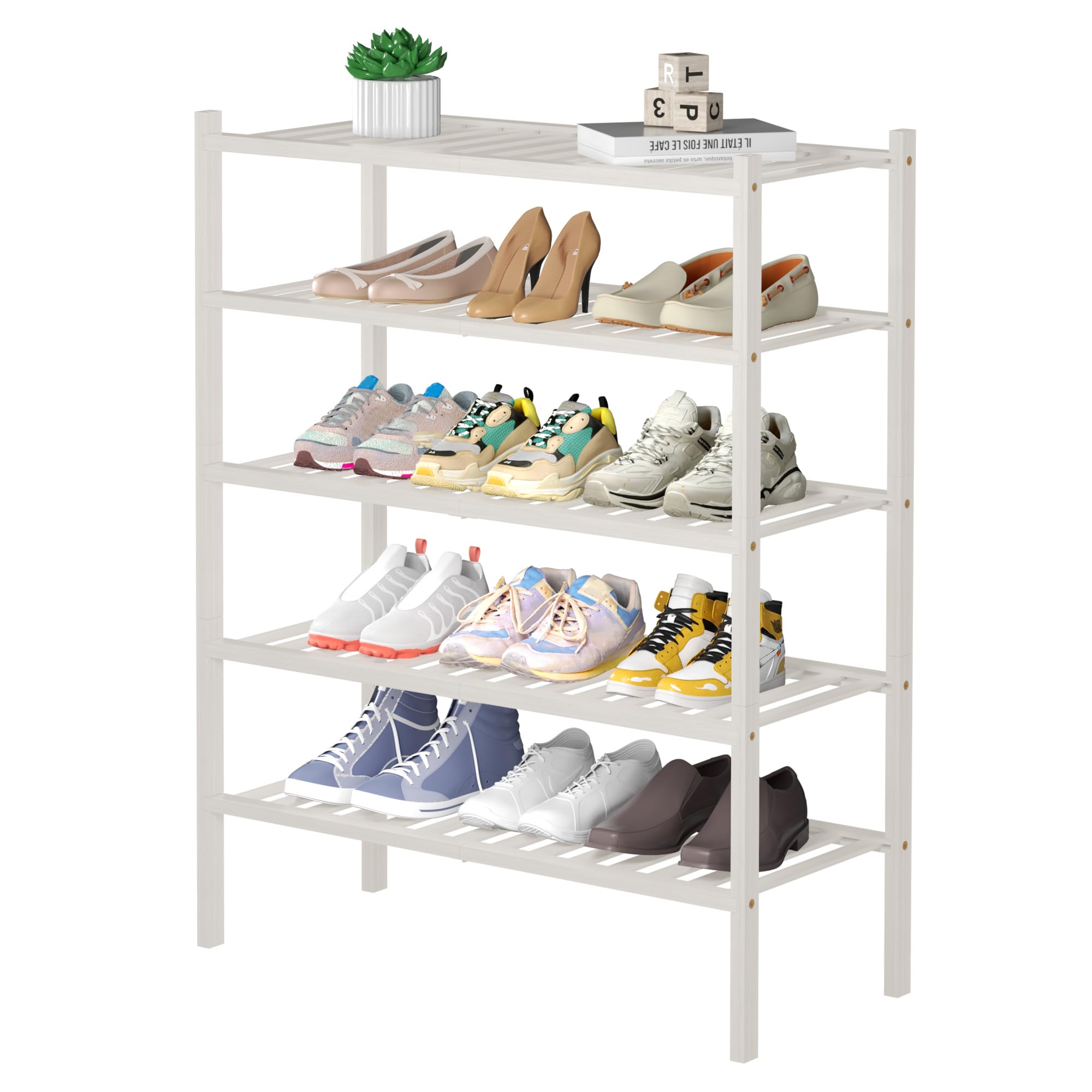 Amazon.com: ROMGUAR CRAFT 5 Tier Bamboo Shoe Rack for Closet Free ...