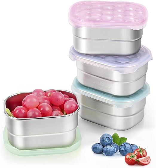 Stackable stainless steel snack containers with leak-proof lids