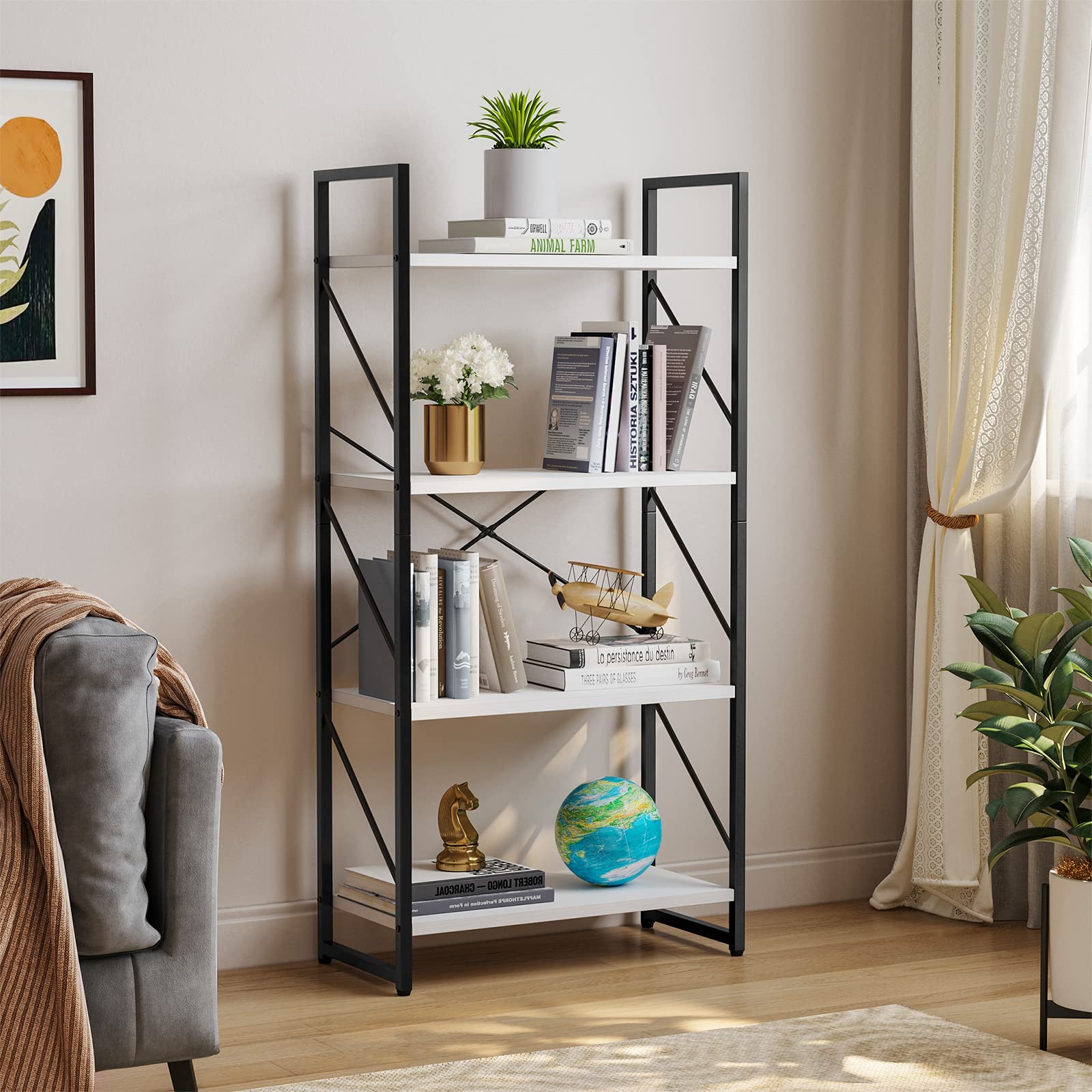 YITAHOME 4-Tier Bookshelf, Modern Free Standing 4 Shelf Bookcases and ...