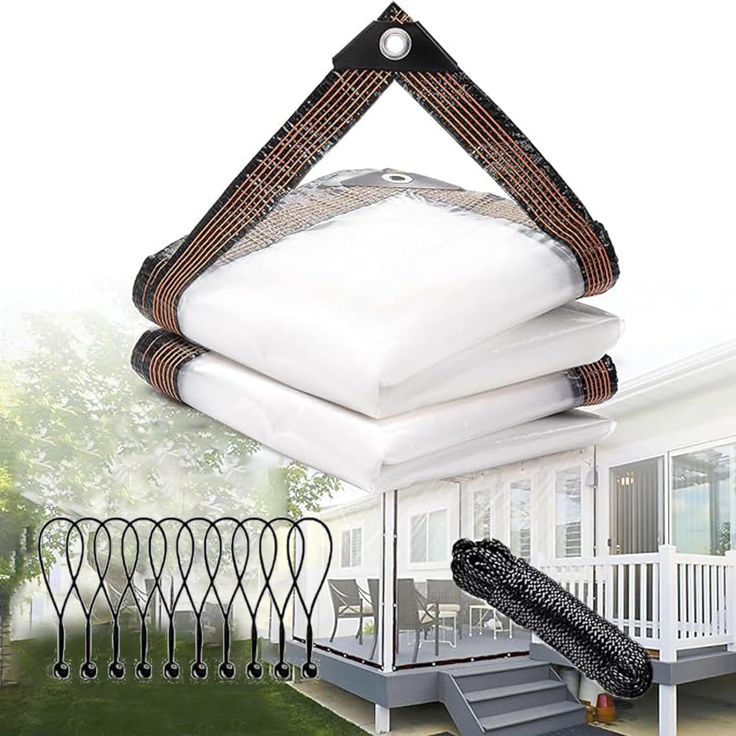 10x18 FT Clear Plastic Tarp, Waterproof Tarp, for Windproof Outdoor Use ...