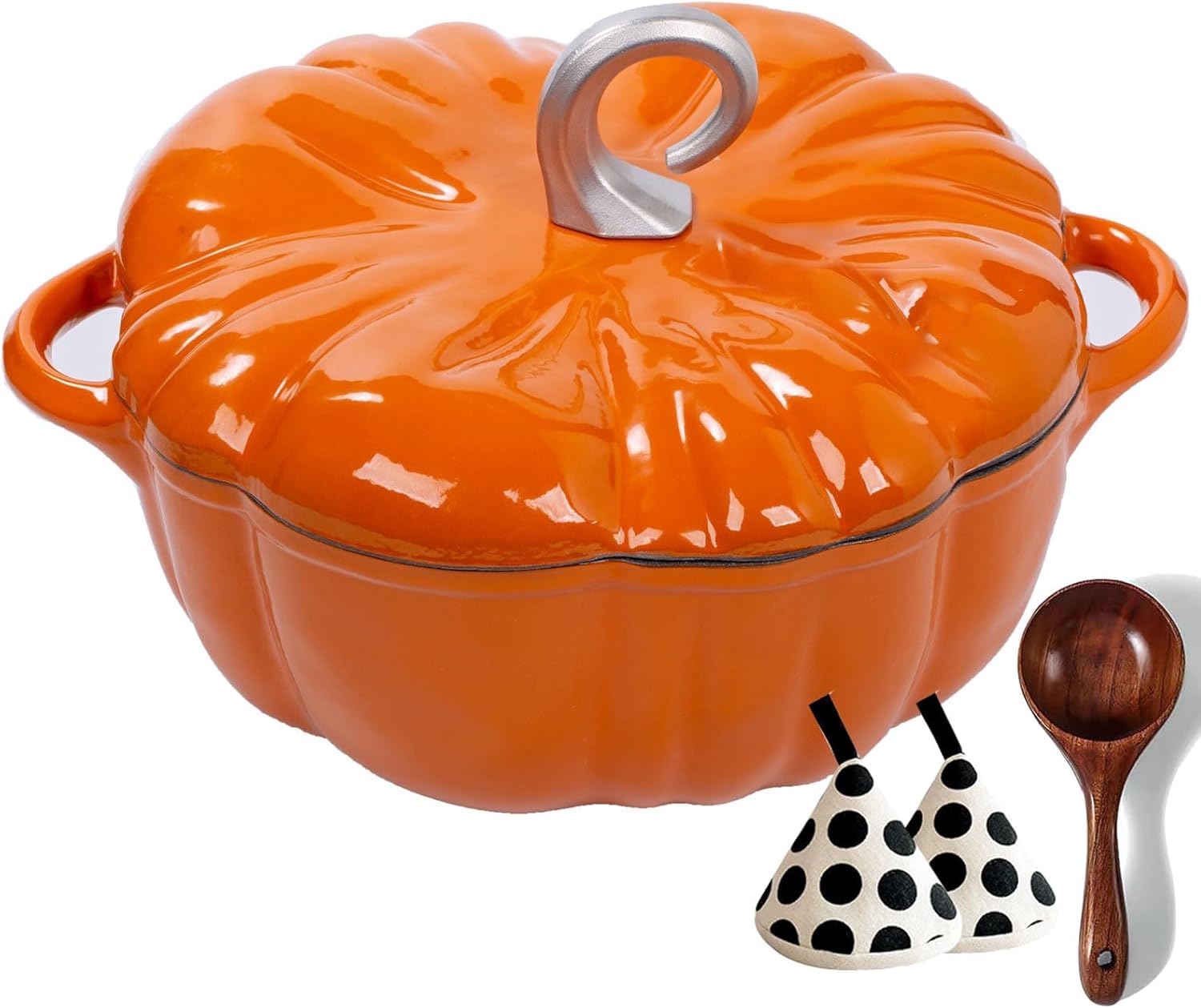 Amazon.com: 4-QT Pumpkin Pot, Enamel Cast Iron Dutch Oven, Dual Handle ...