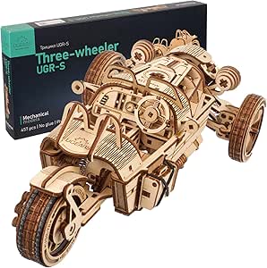 Amazon.com: Ugears Three-Wheeler UGR-S - Wooden Motorcycle Model Kit ...