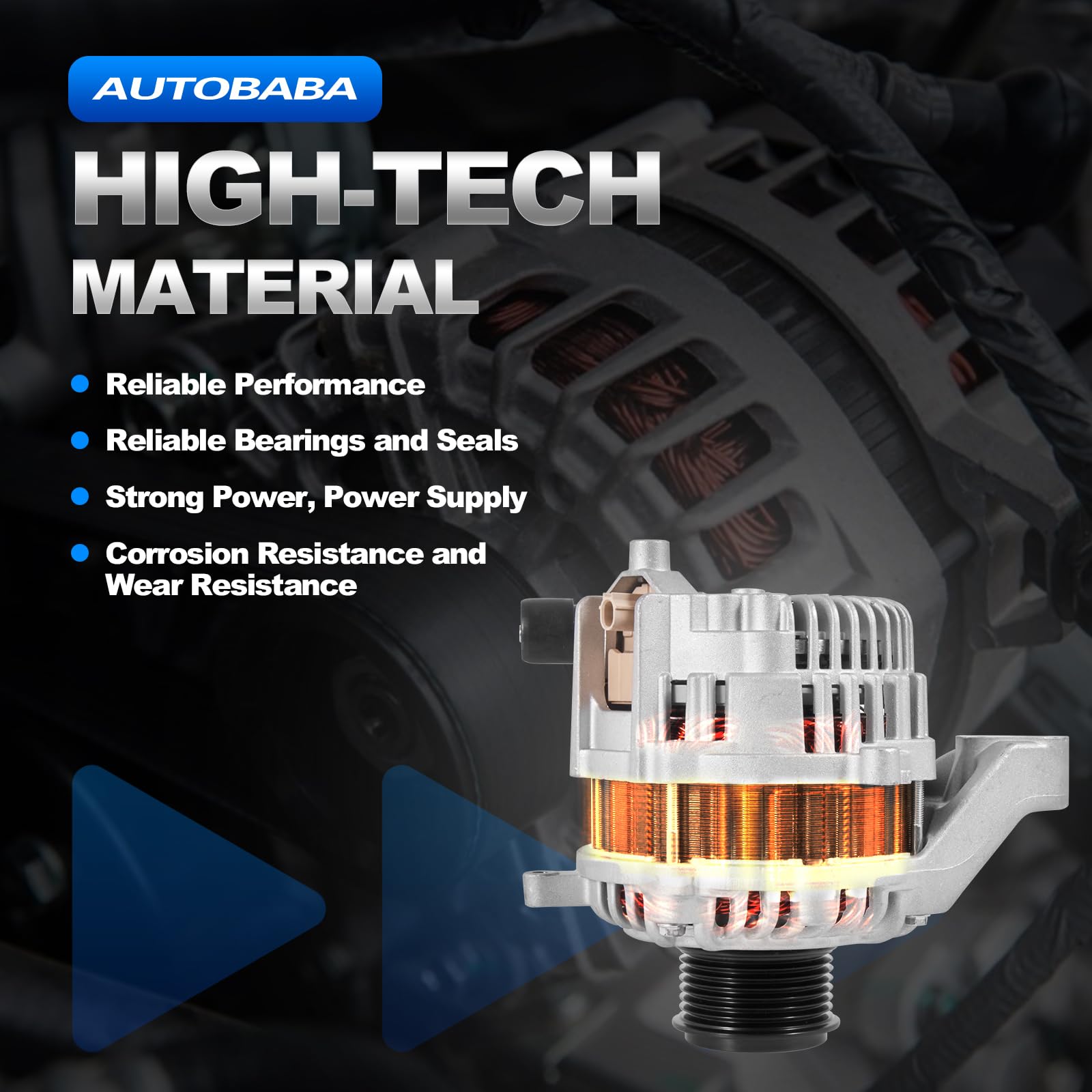 AUTOBABA Alternator Compatible with 2013-2017 Honda Accord L4 2.4L Automatic CVT Transmission ...