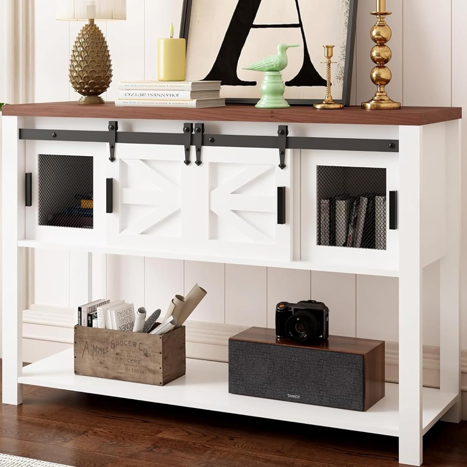 Amazon.com - PULLAFUN Entryway Table with Sliding Barn Doors-Sideboard ...