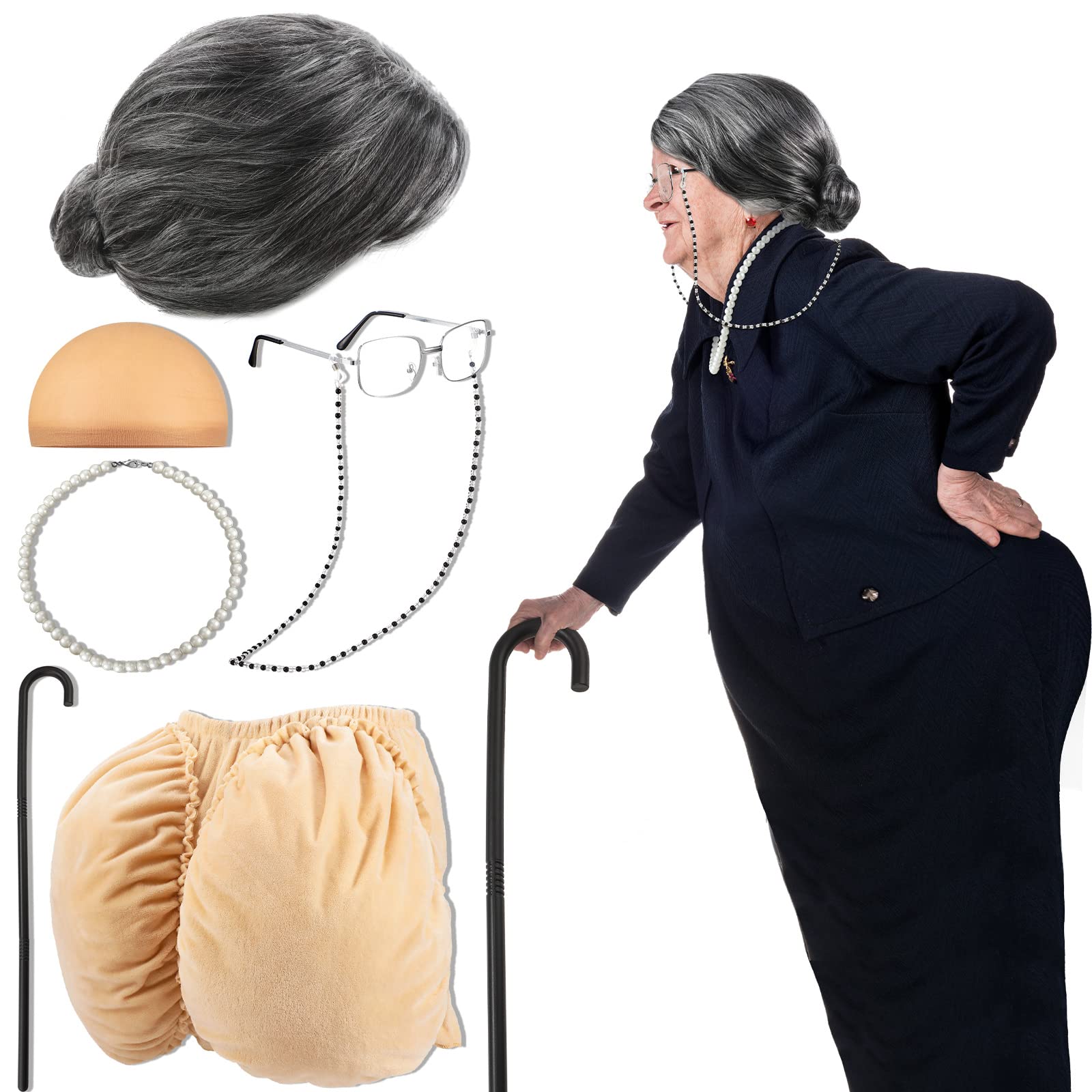 Buy Zhanmai7 Pcs Old Lady Cosplay Costume Set Women's Butt Cheeks ...