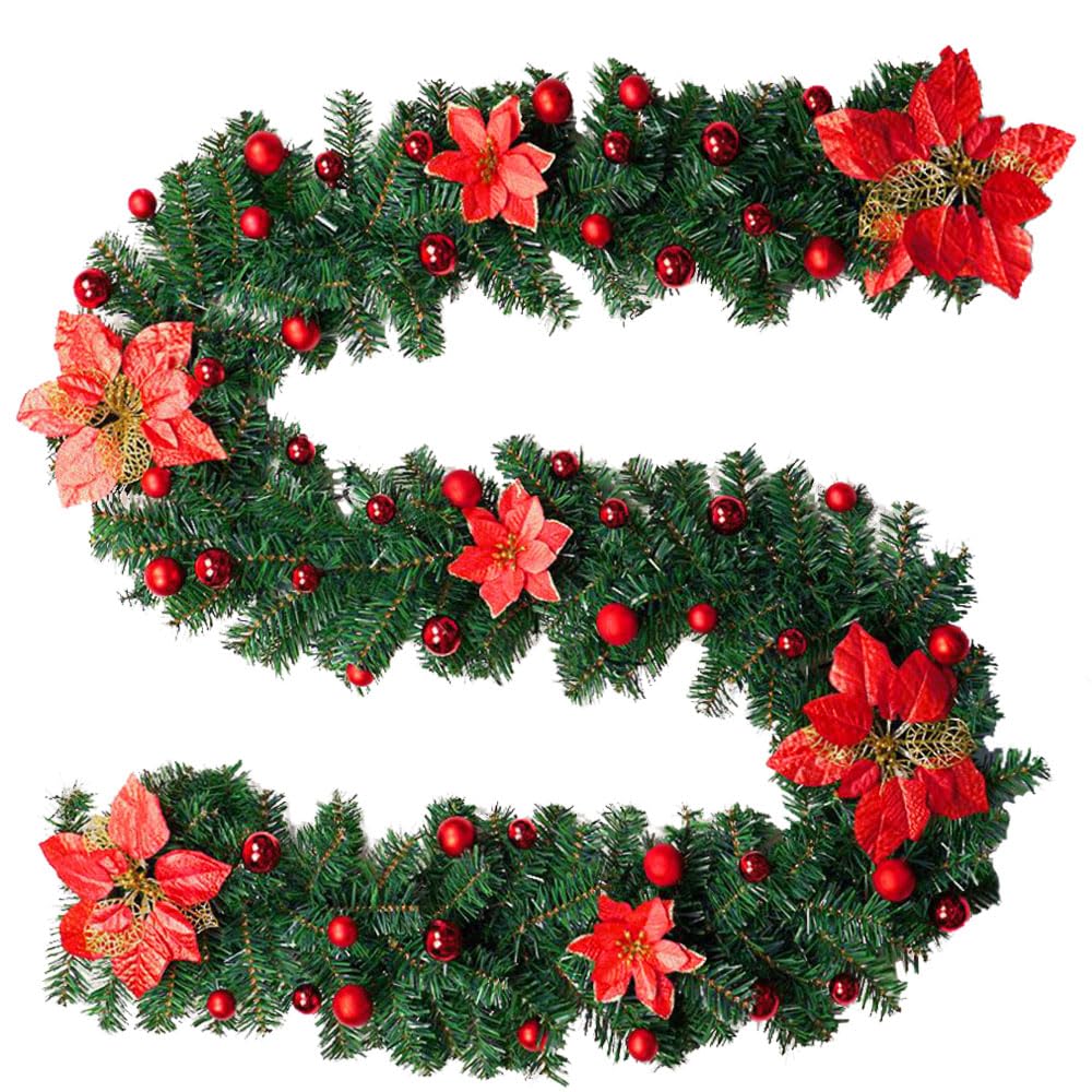 2.7M/8.9ft Christmas Garland Christmas Decorations Red Themed Garland ...