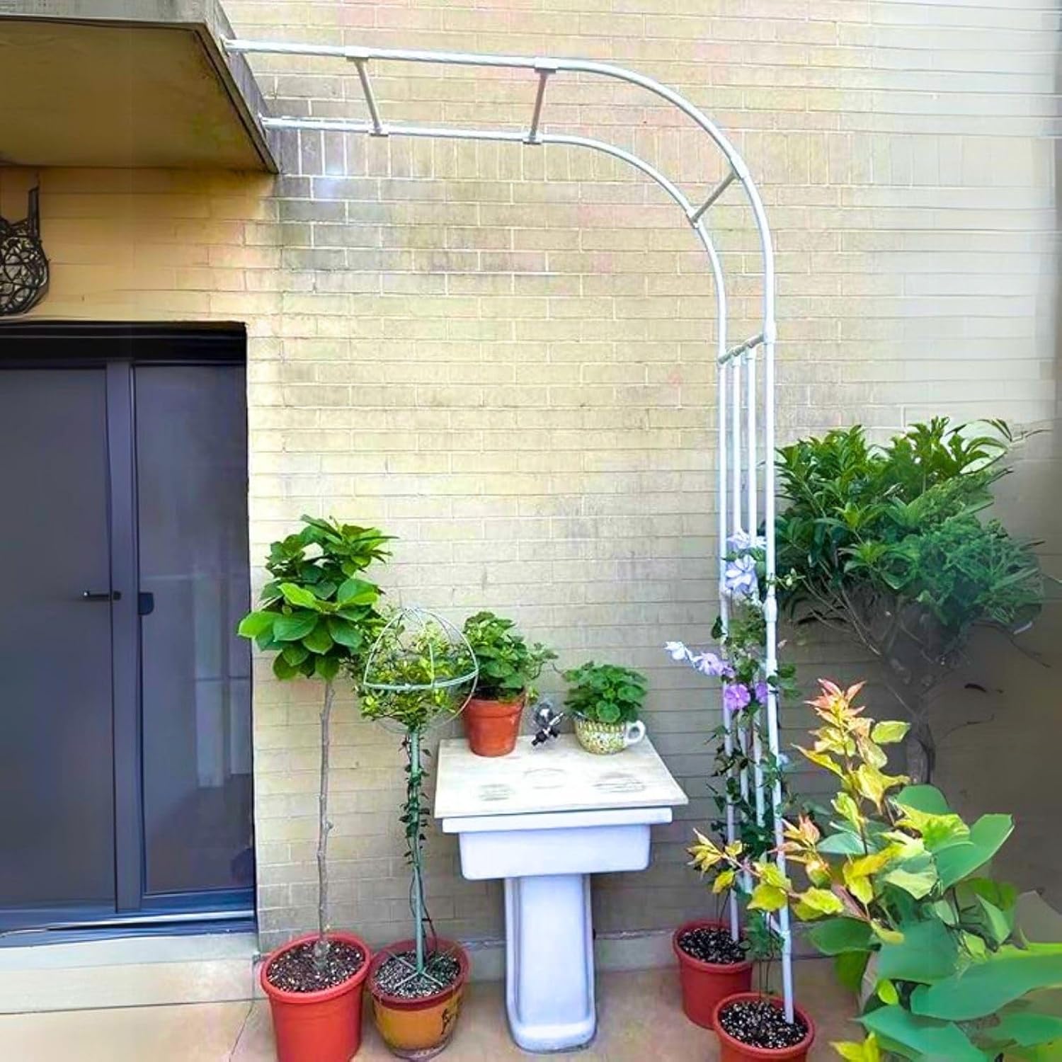 Large Metal Garden Arch Trellis 2.4m - Heavy Duty Steel Pergola for ...