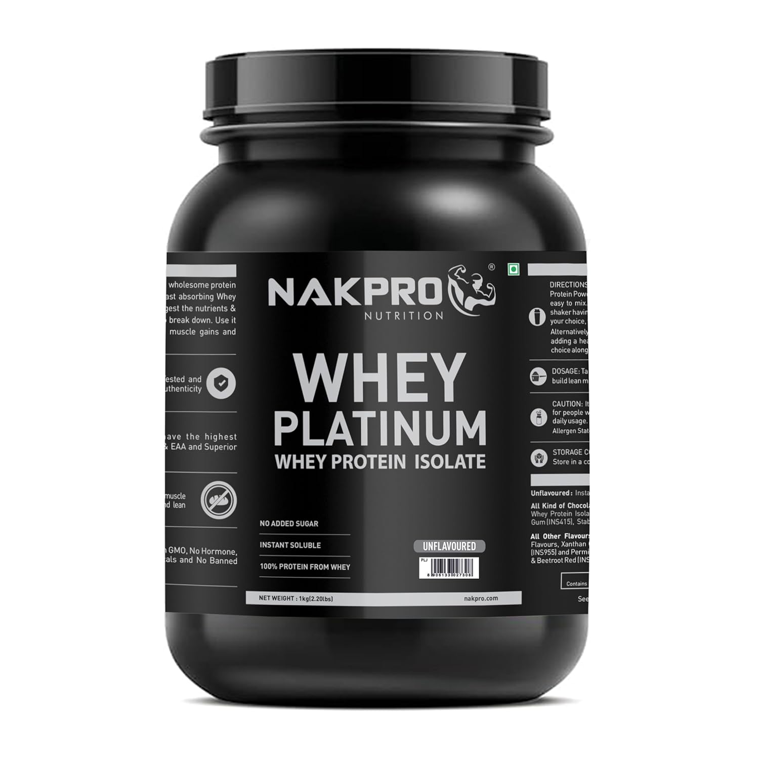 NAKPRO Platinum Whey Protein Isolate 90%, 1kg Unflavoured, Jar | 31g ...