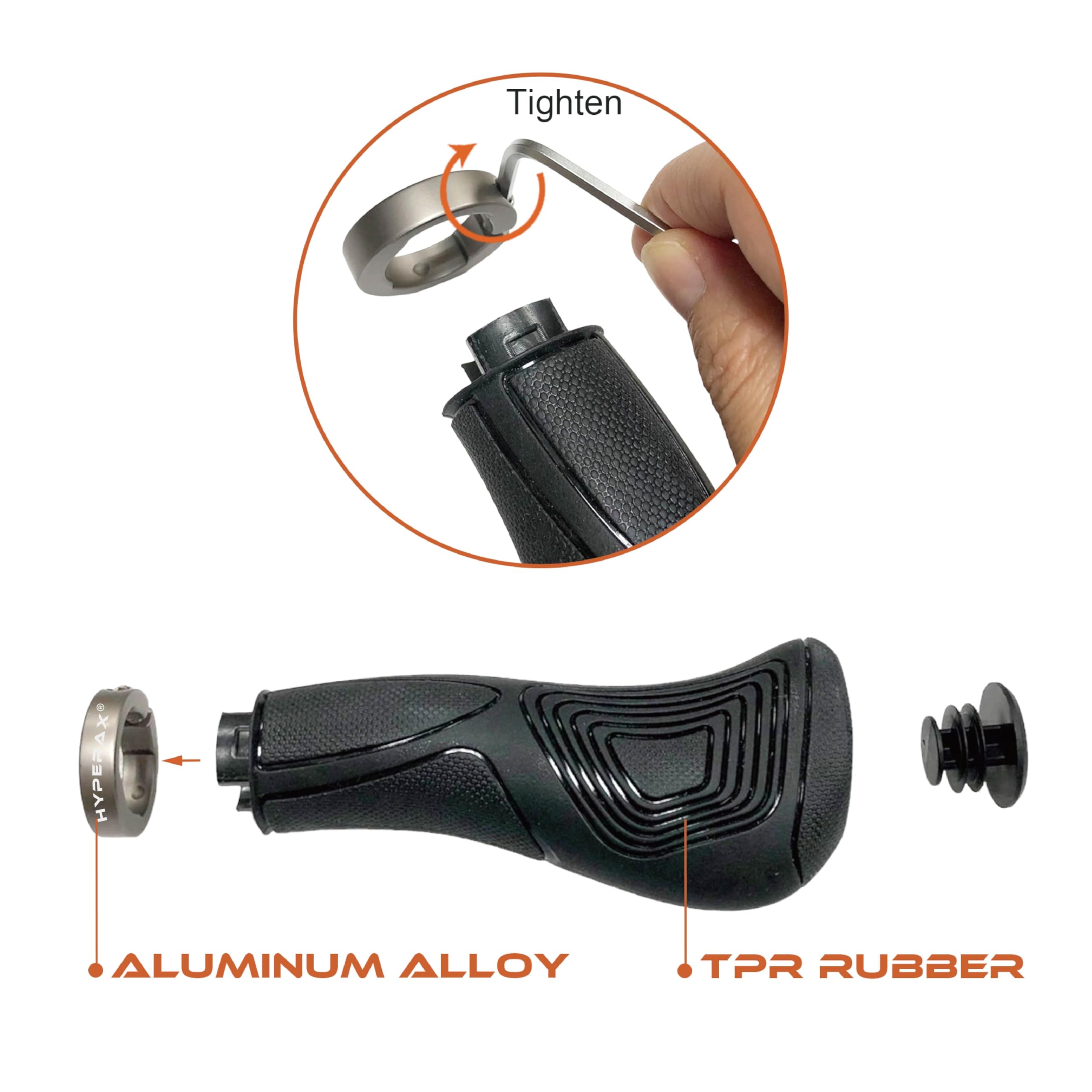 Snapklik.com : Titanium Silver Aluminum-Sided Ergonomic Bicycle Grips